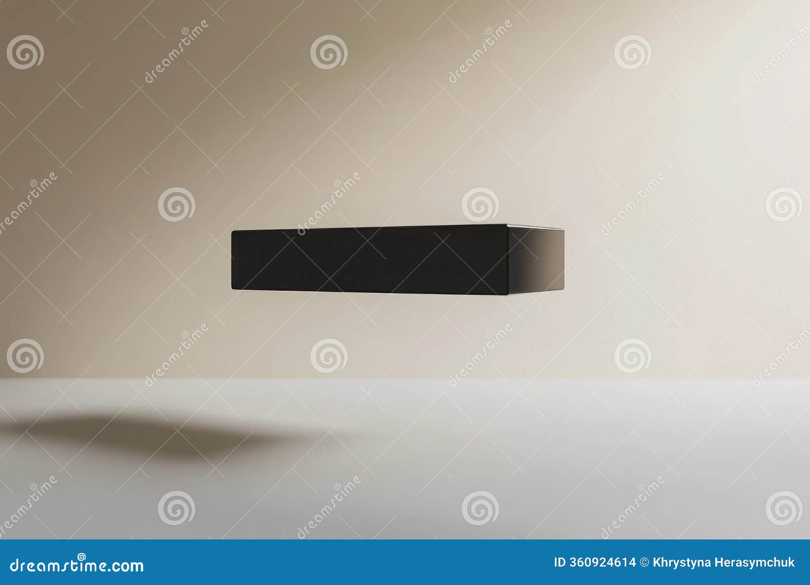 Floating Rectangular Prism in Black, Softly Reflecting Light, Creating ...