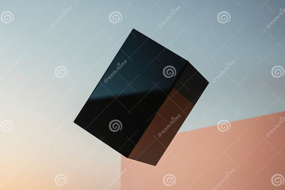 Floating Rectangular Prism in Black, Softly Reflecting Light, Creating ...