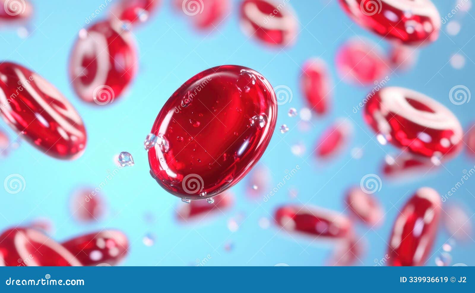 Floating Red Blood Cells in Clear Liquid on Blue Background: a ...