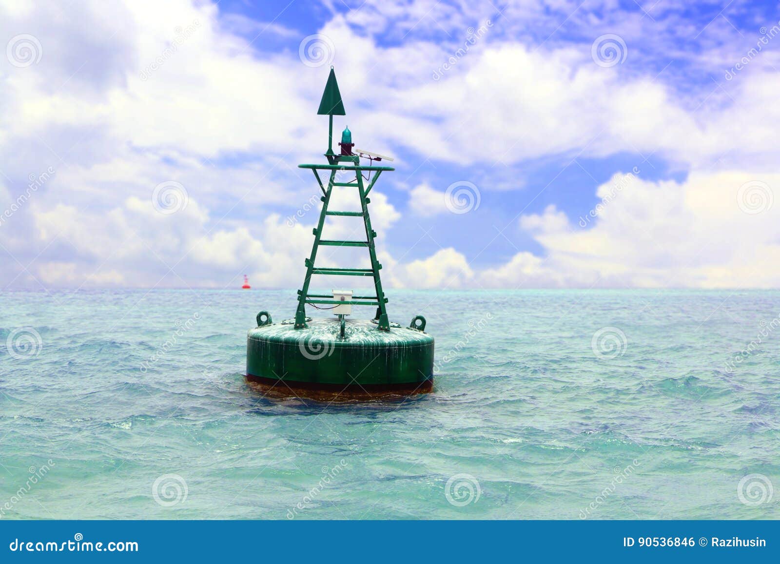 Floating Red Navigational Buoy In Open Sea Stock Photography ...