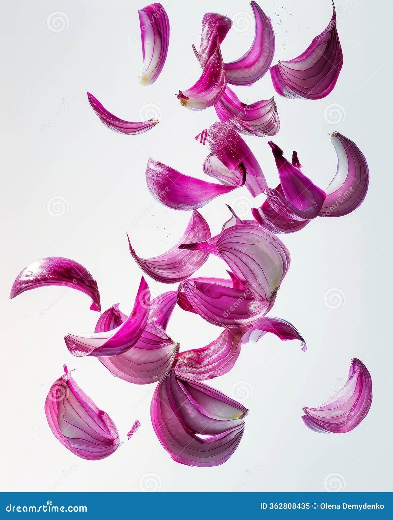 Floating Red Onion Slices in Various Shapes and Sizes Create a Visually ...