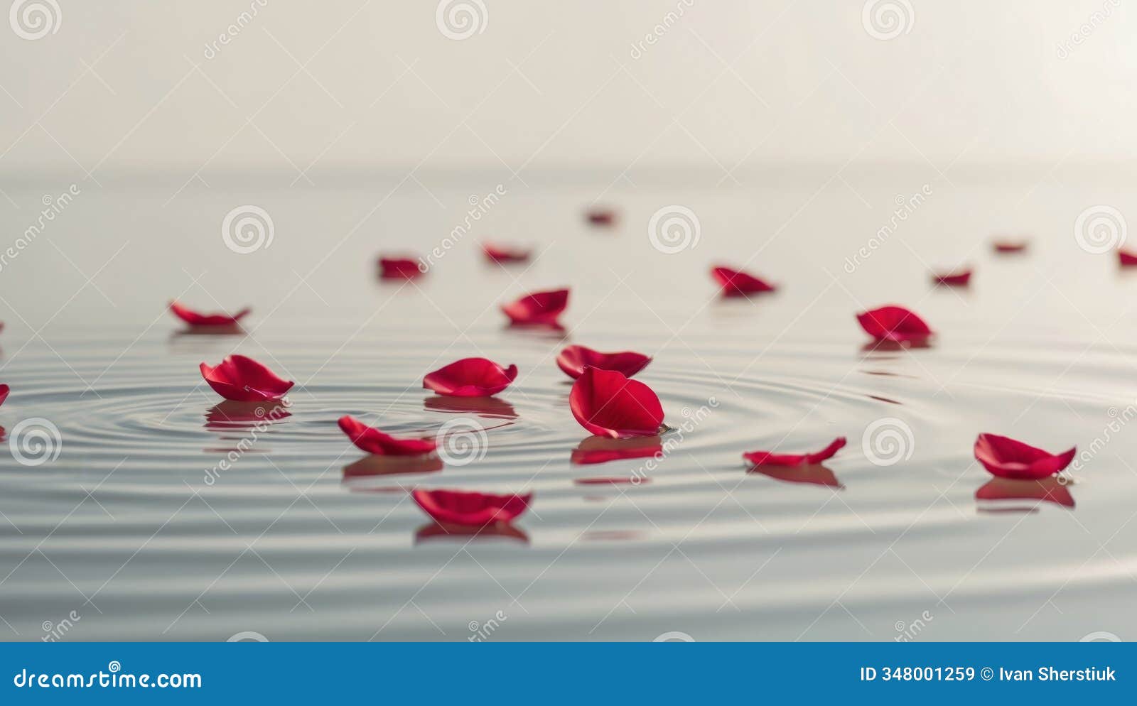 Floating Red Rose Petals Scattered on Water with a Dreamy Reflection ...