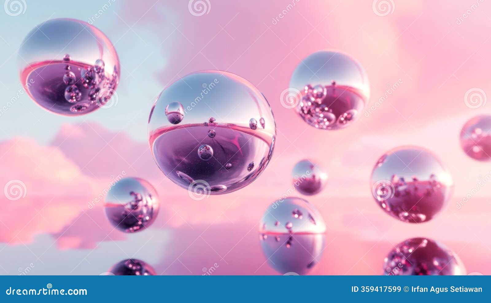 Floating Reflective Spheres in Pastel Sky Stock Illustration ...