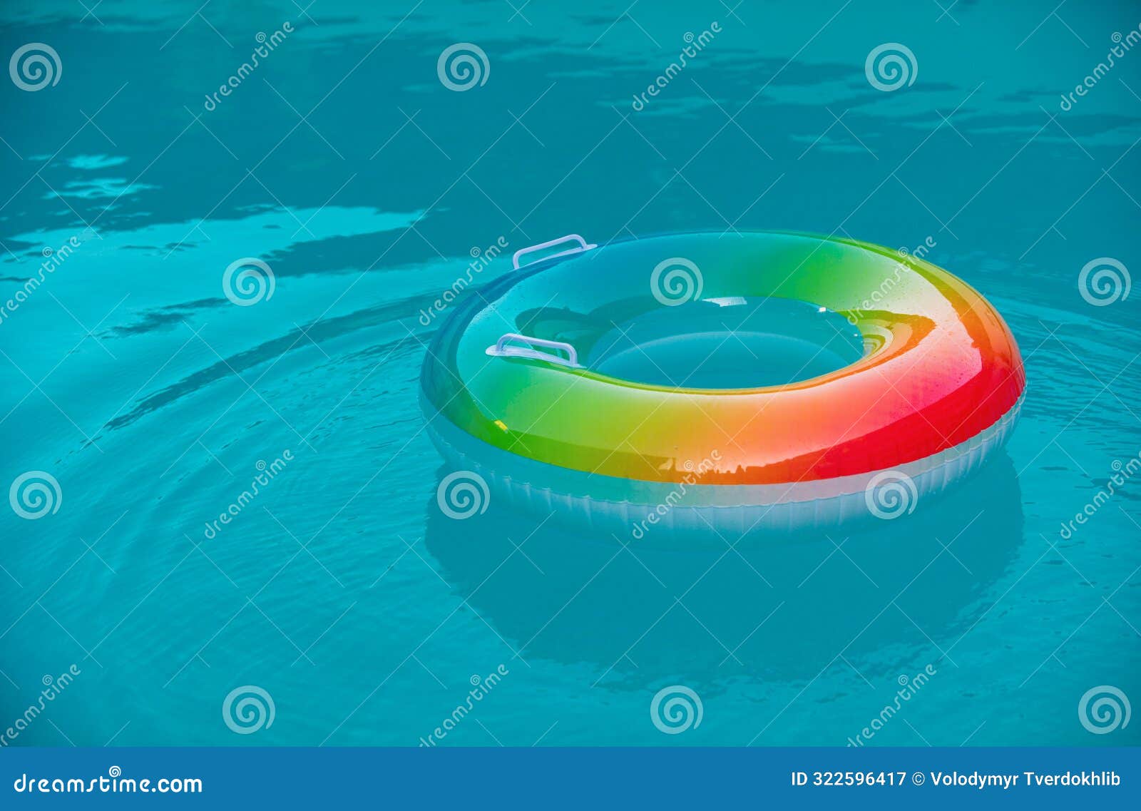 Floating Ring on Blue Water Swimpool Background with Waves Reflecting ...