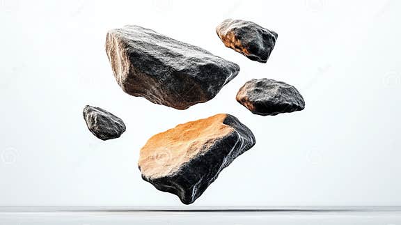 Floating Rocks Isolated on a White Background, Highlighting Their ...
