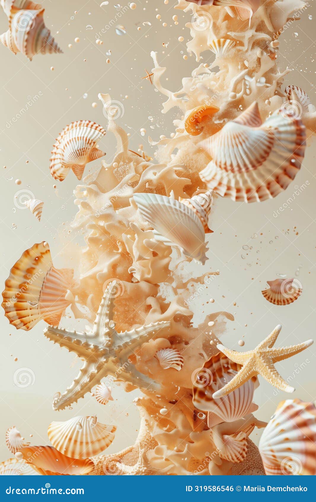 Floating Seashell and Starfish with Sand Particles Levitation in Air on ...