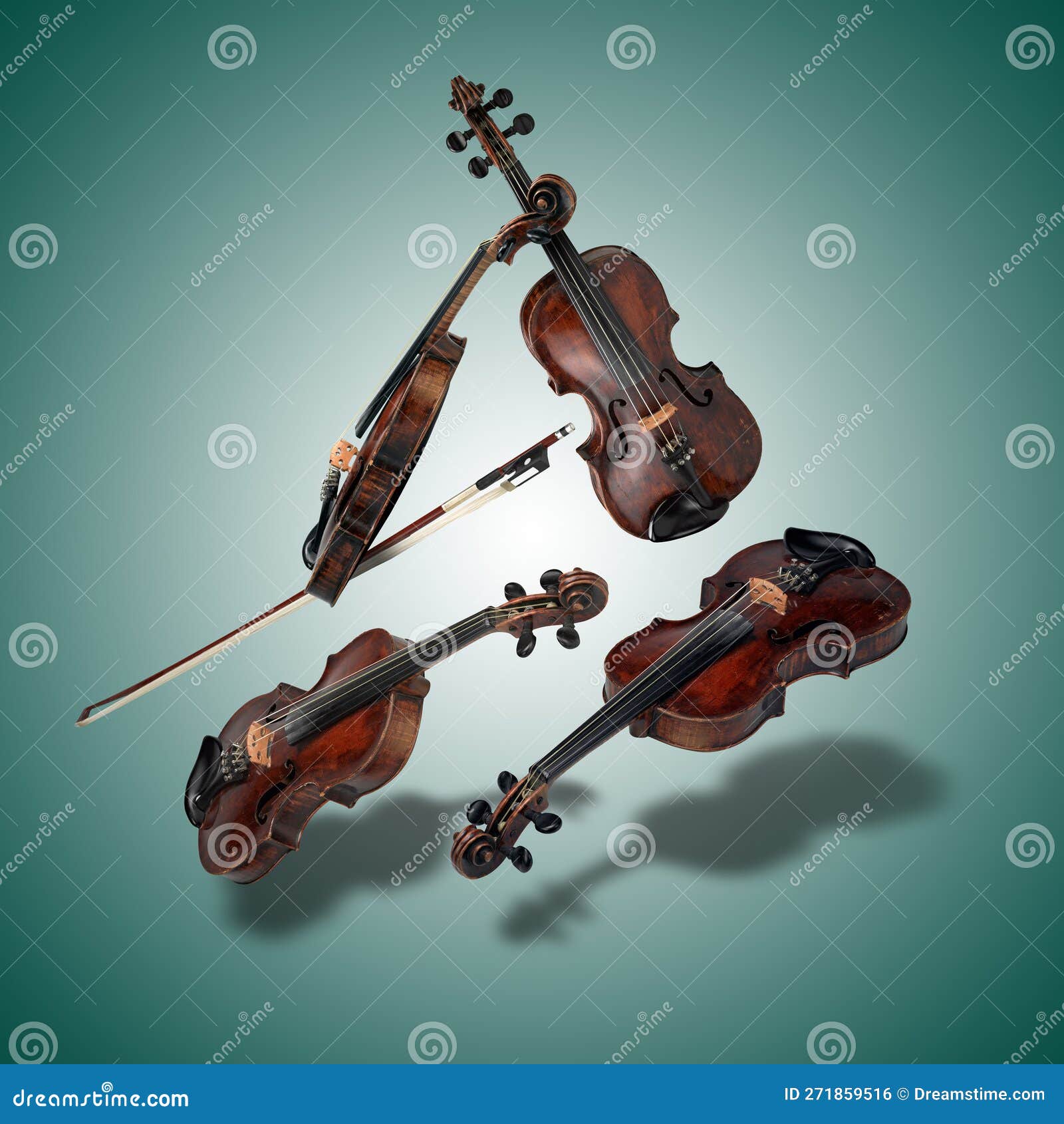 Floating Set of Classical Violin Instrument on Green Gradient Stock ...