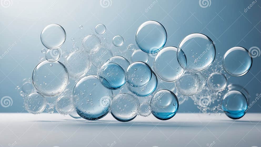 Floating Shiny Bubbles with a Gradient Blue Background Creating a ...