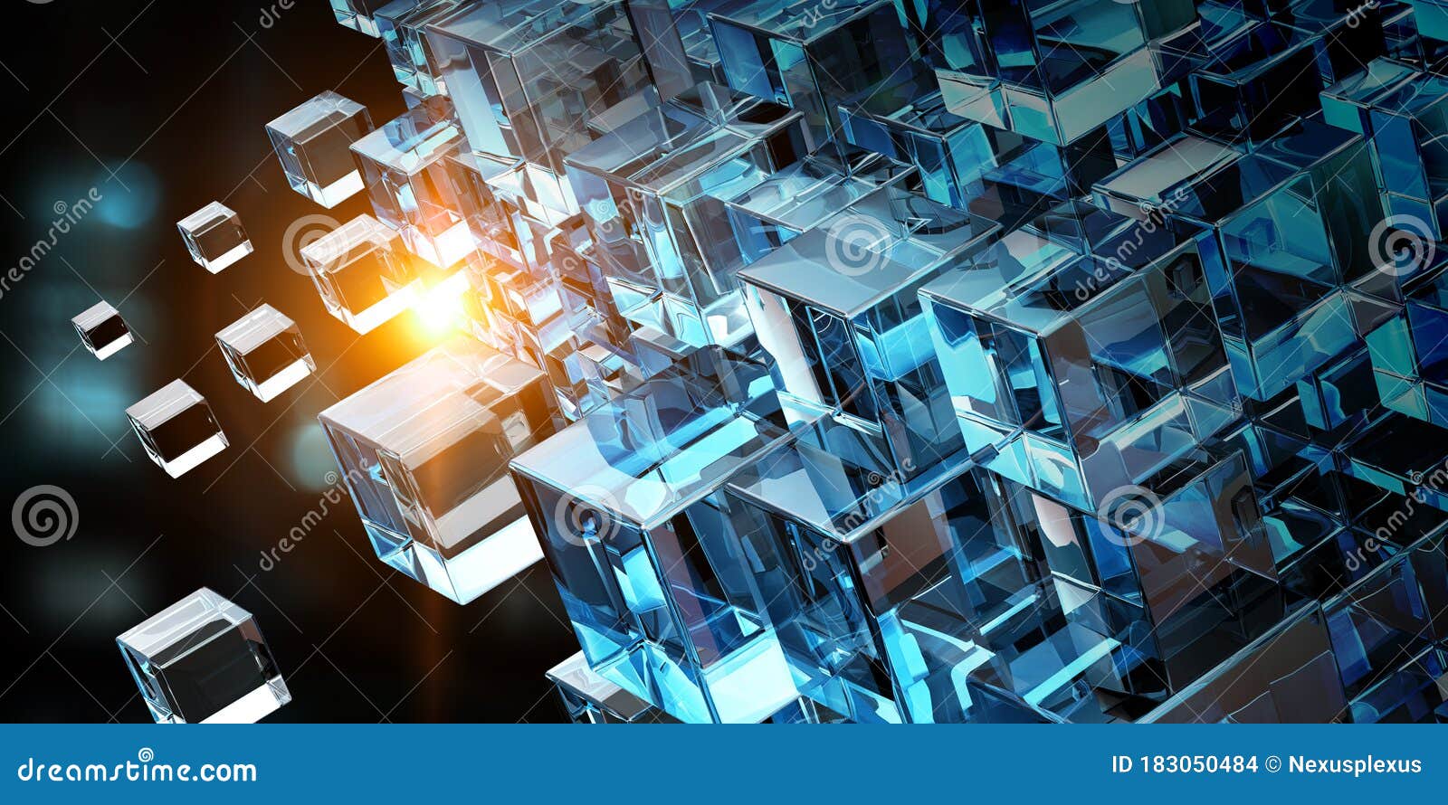 Floating Shiny Cube Network . Mixed Media Stock Illustration ...