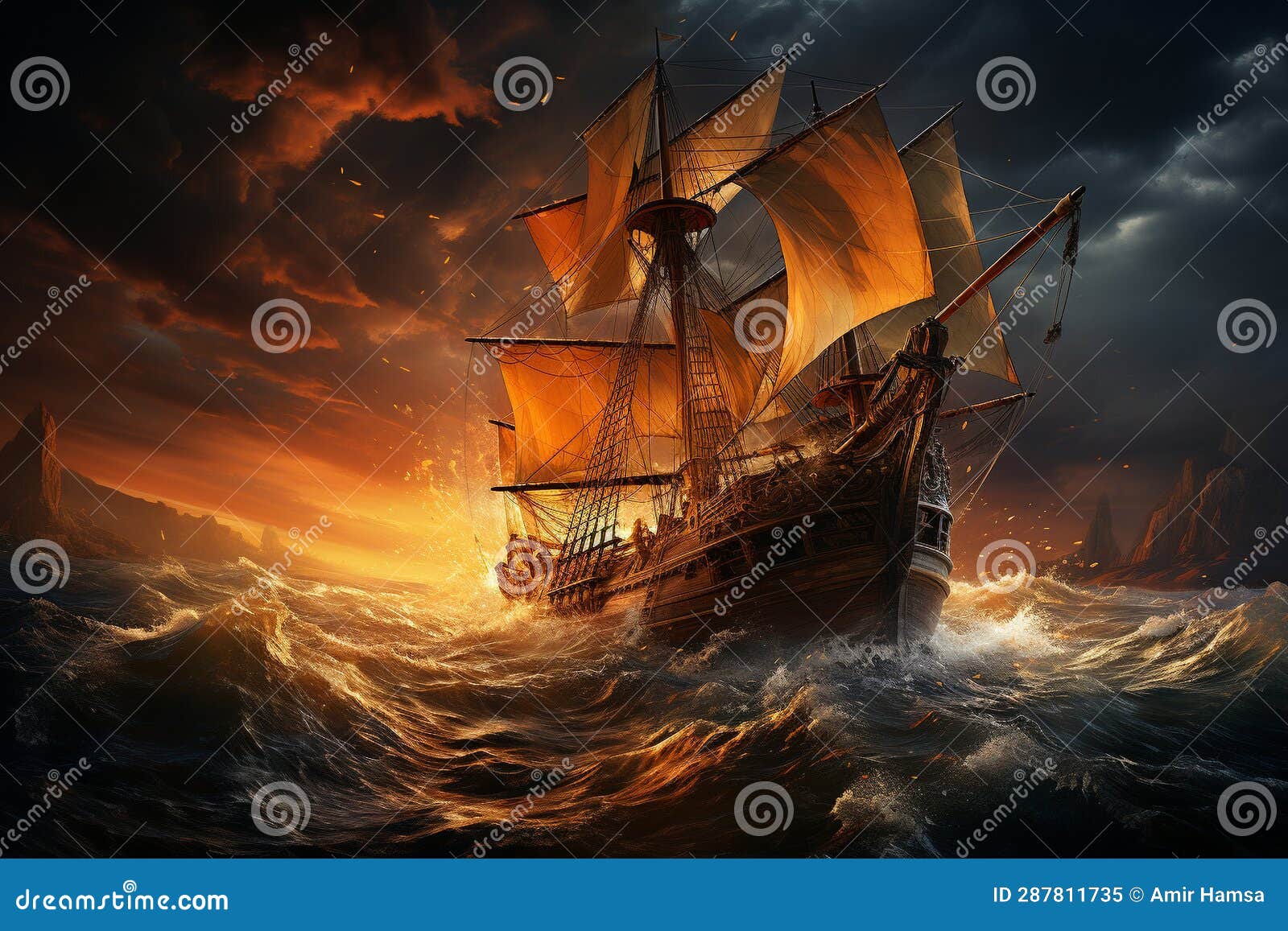 A Floating Ship that Sails High Above the Ground Stock Illustration ...