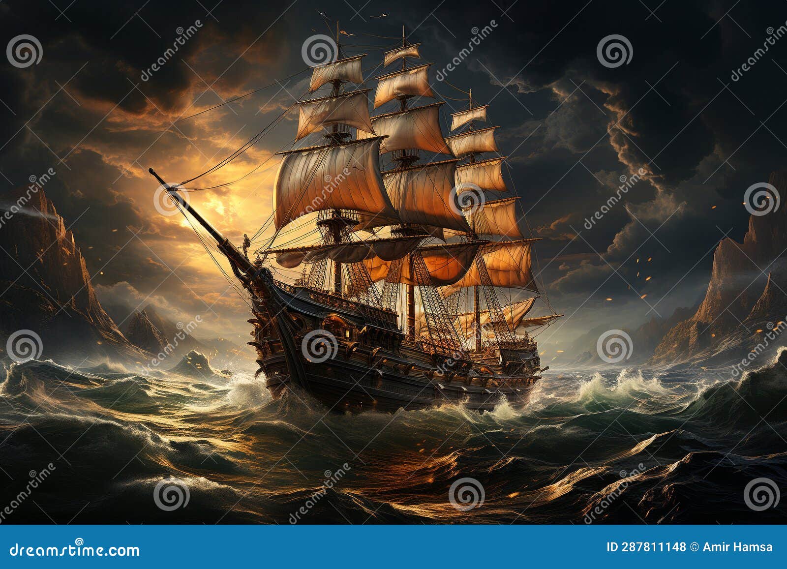 A Floating Ship that Sails High Above the Ground Stock Photo - Image of ...