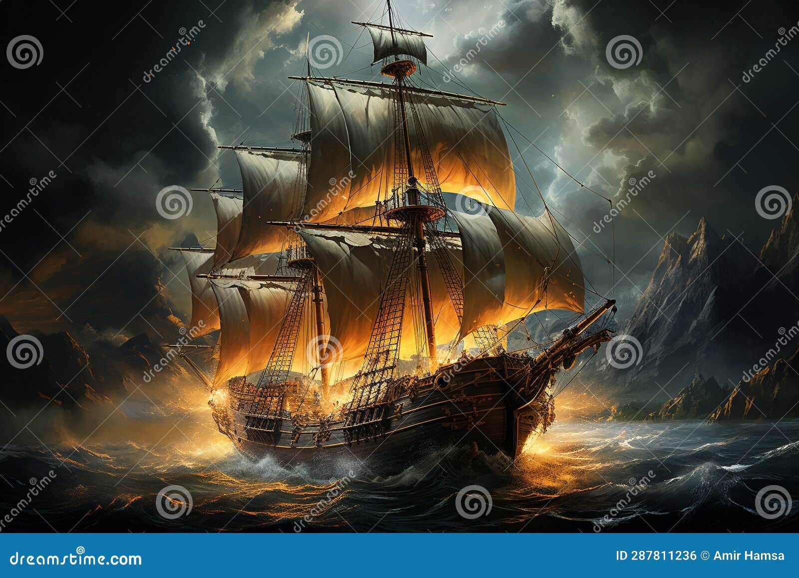 A Floating Ship that Sails High Above the Ground Stock Photo - Image of ...