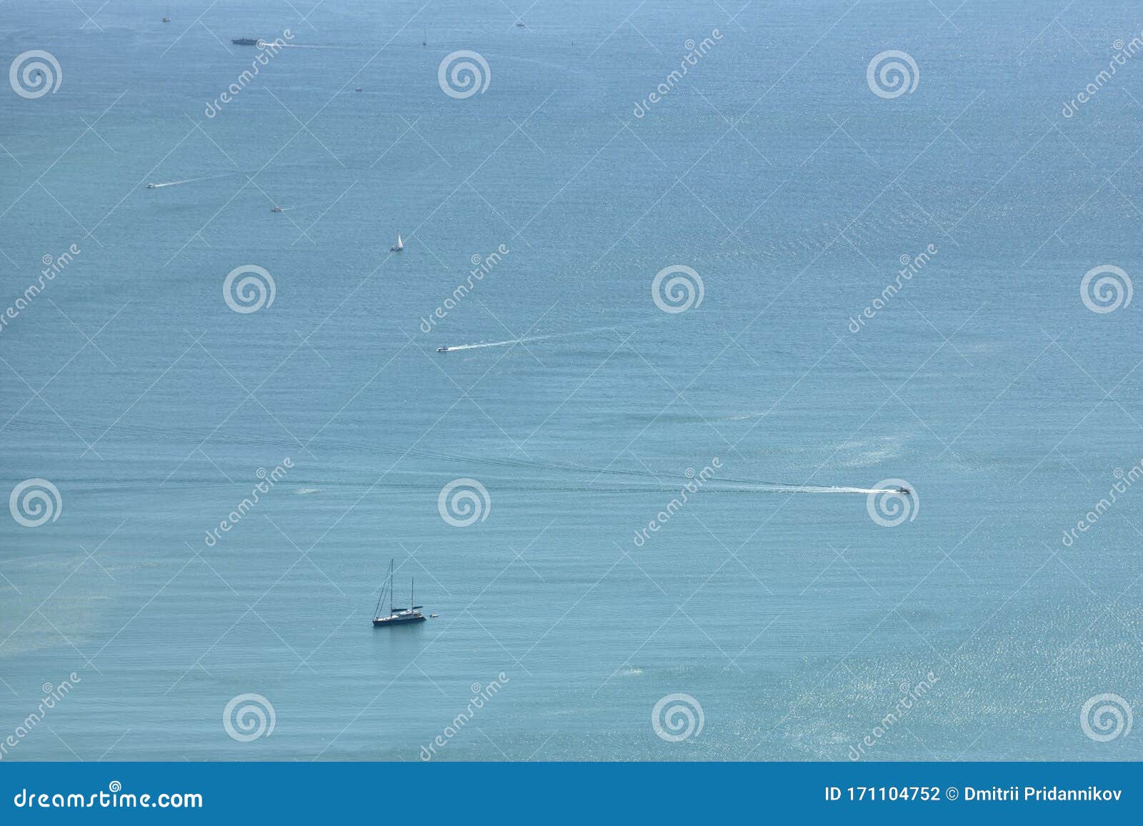 Floating Ships and Yachts by Sea, View from a Long Distance Stock Photo ...