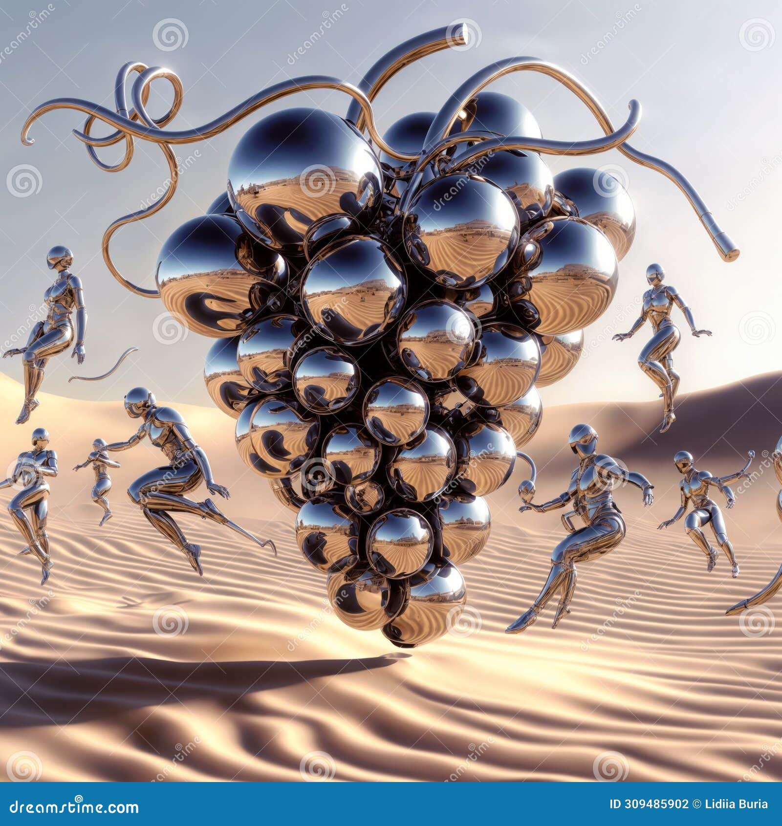Floating Silver Orbs: a Surreal Encounter with the Abstract, Generative Ai Stock Illustration ...