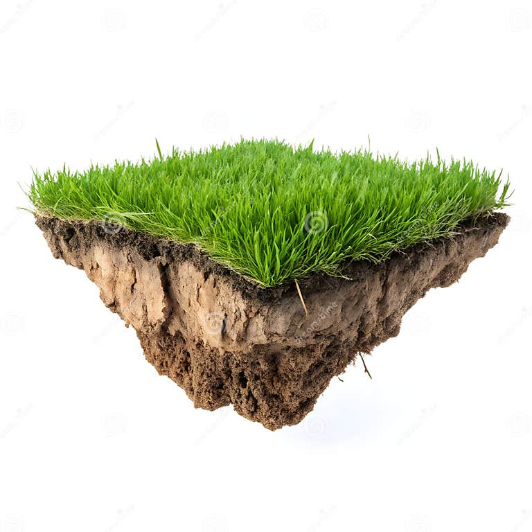 A Floating Slice of Land with a Green Grass Surface Isolated on White ...