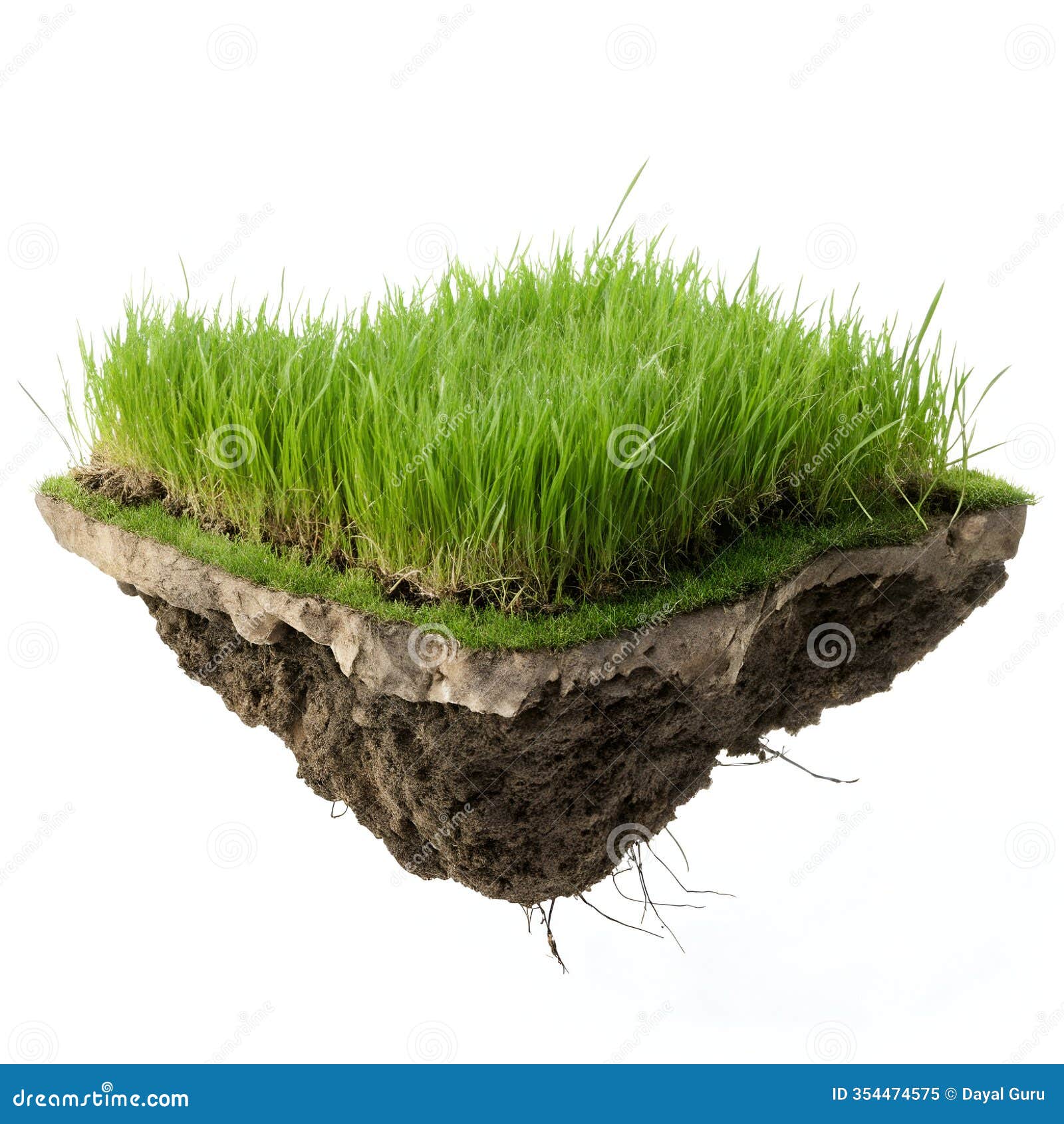 Floating Slice of Land with a Green Grass Surface Isolated on White ...
