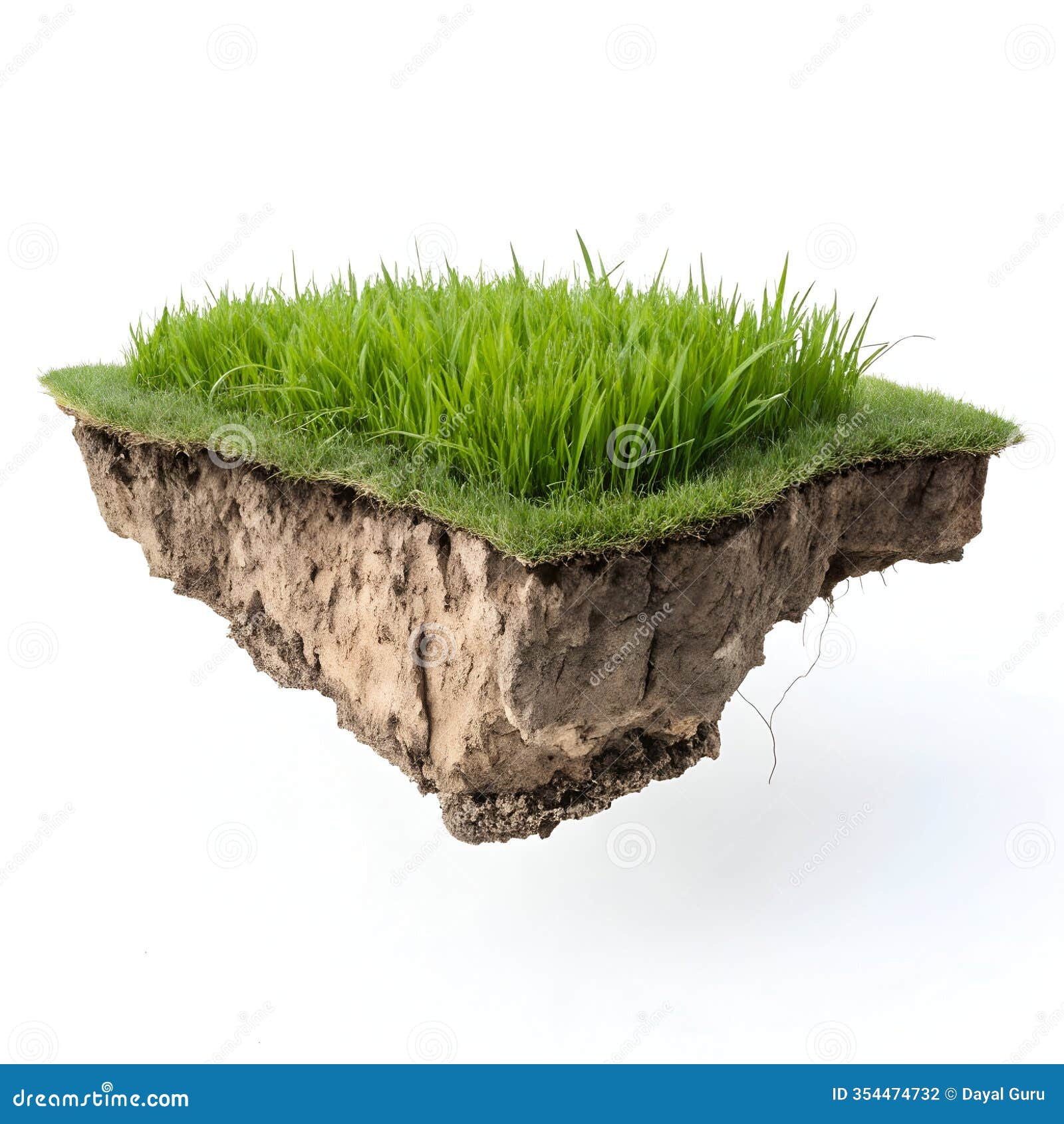 Floating Slice of Land with a Green Grass Surface Isolated on White ...