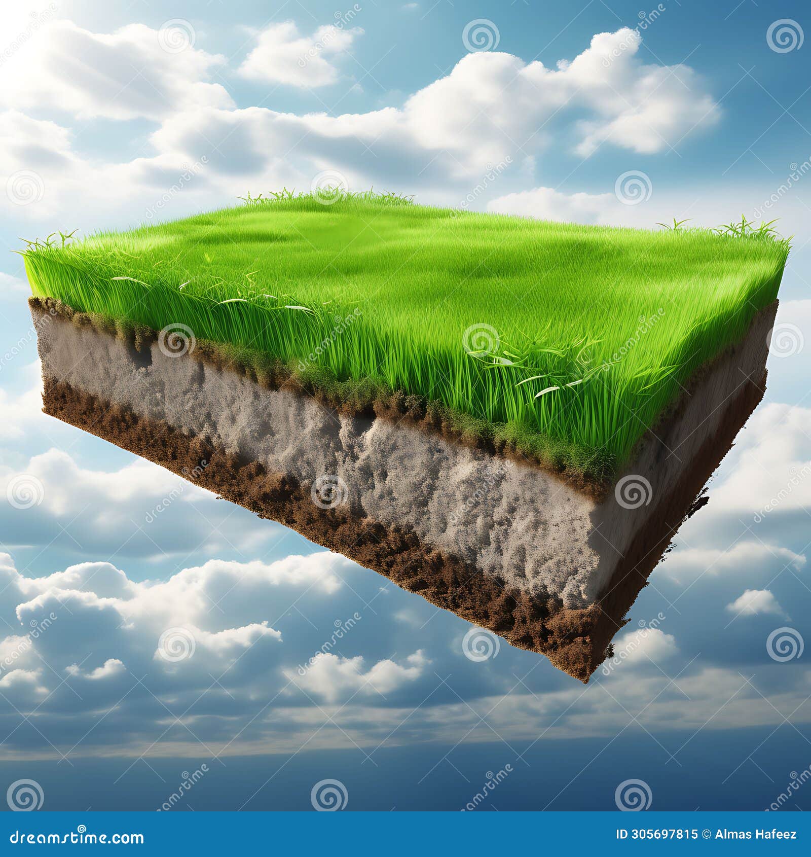 Floating Slice of Land with Green Grass Surface and Soil Section - a ...