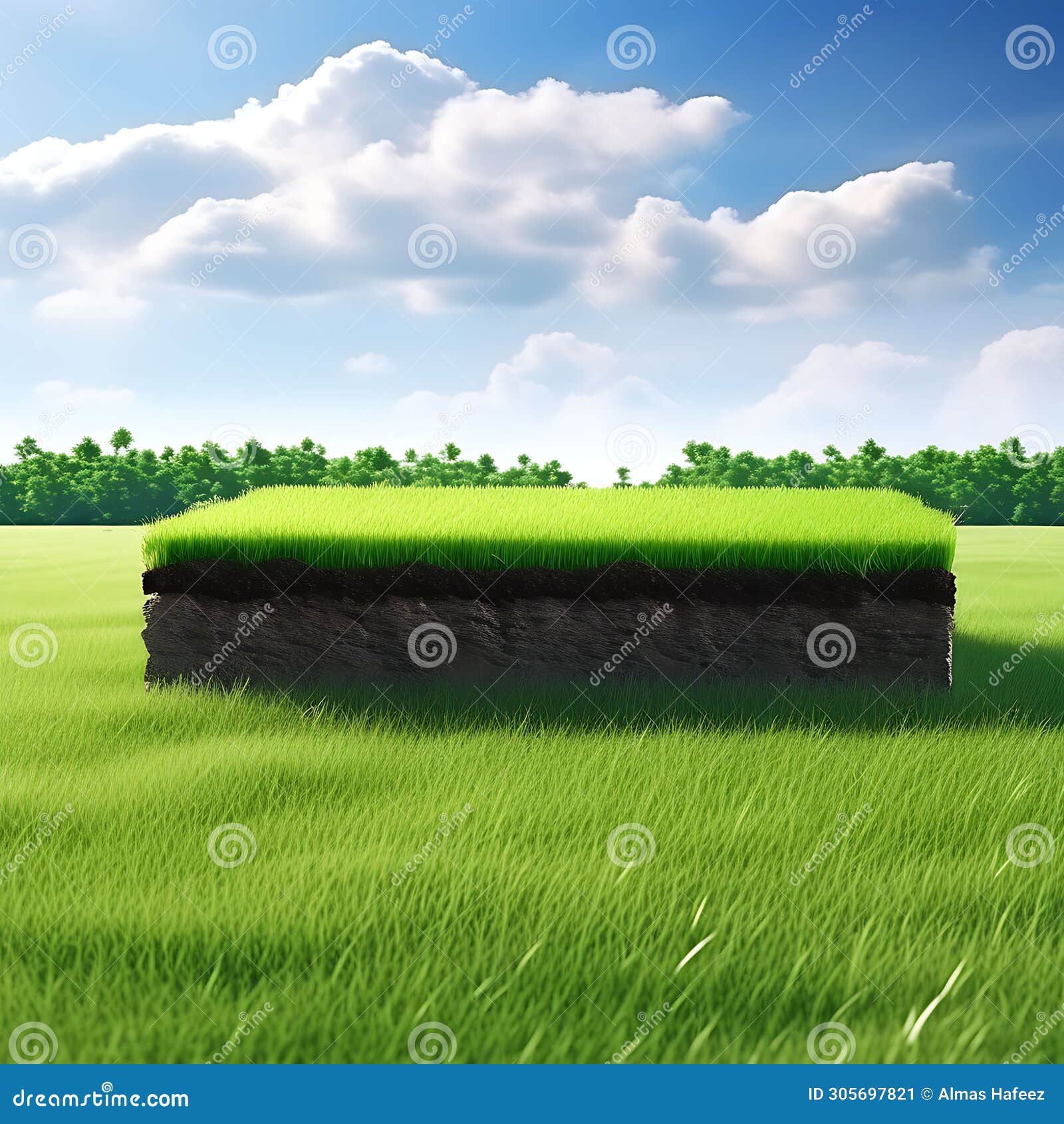 Floating Slice of Land with Green Grass Surface and Soil Section - a ...