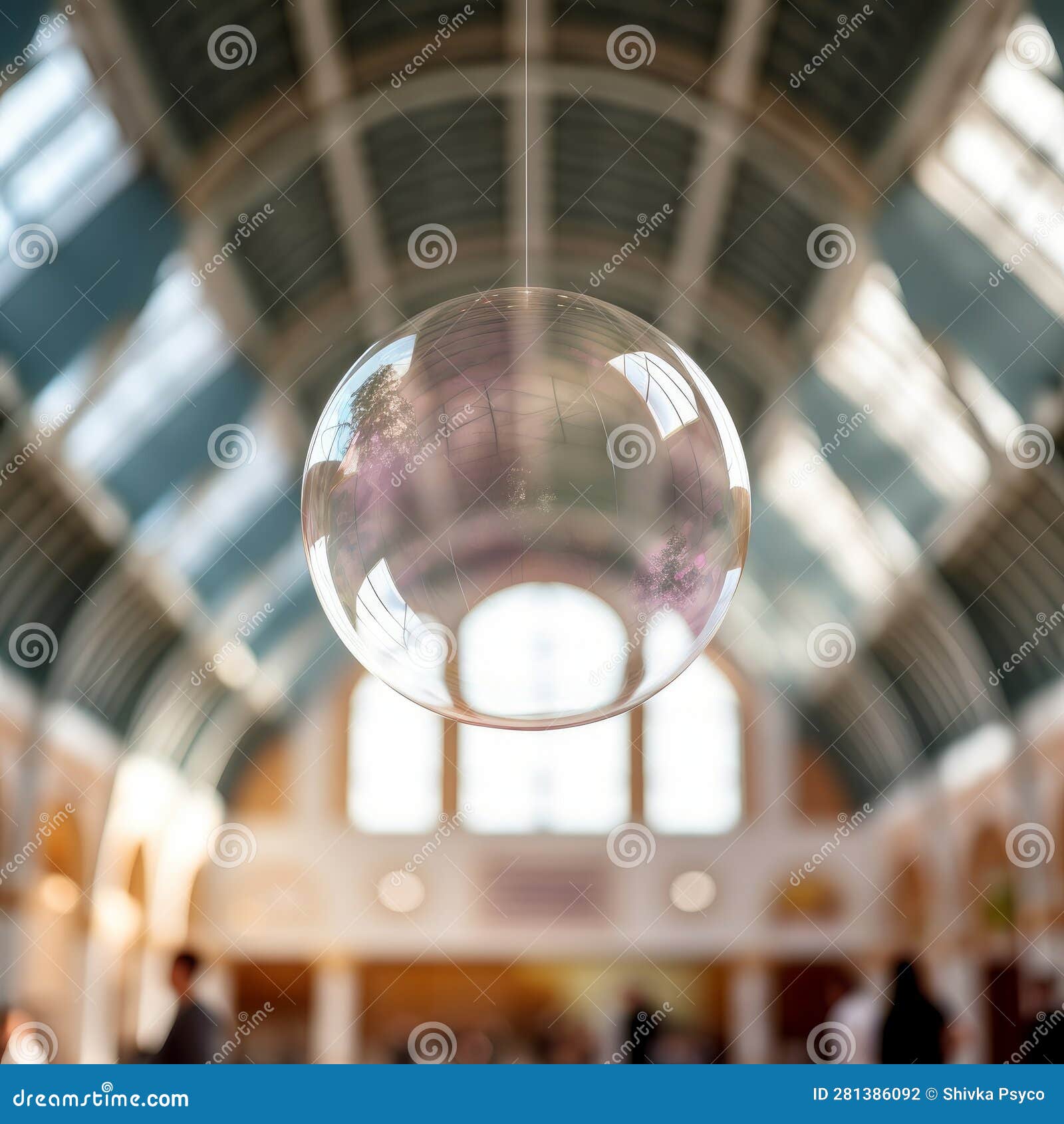 A Floating Soap Bubble in Empty Clean Exhibition Stock Illustration ...