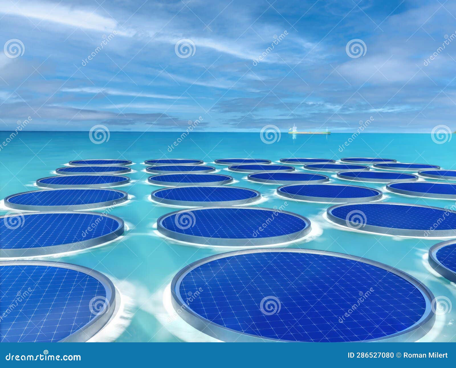 Floating Solar Panel Farm - Aerial View Stock Illustration ...