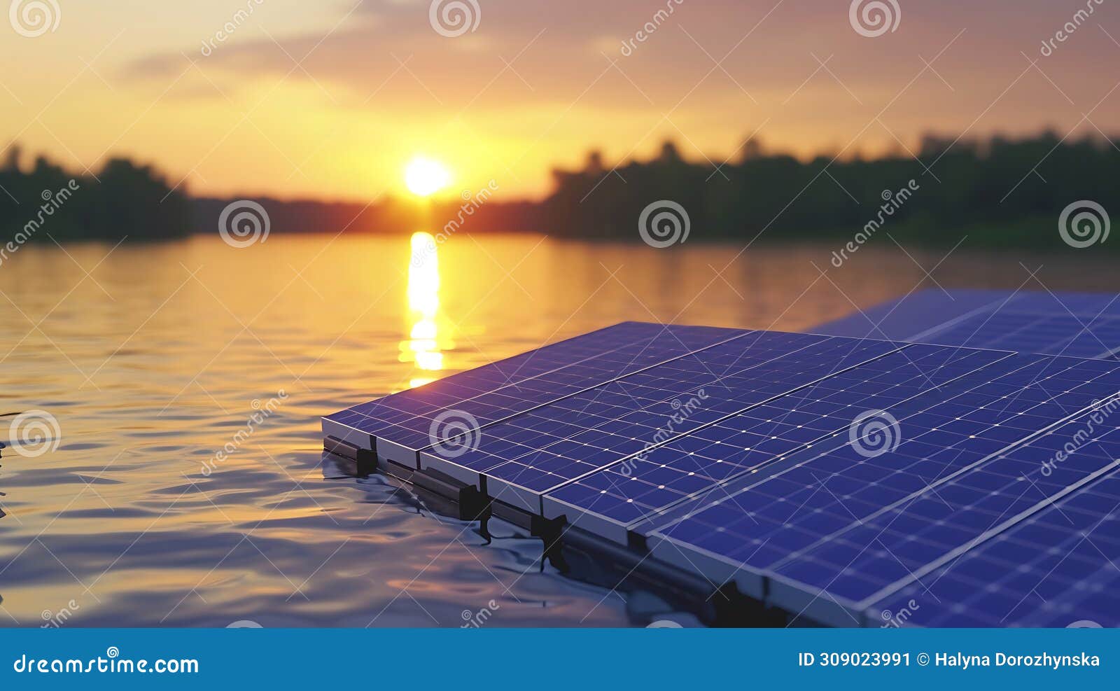 Floating Solar Panel on Lake. Generative AI Stock Illustration ...