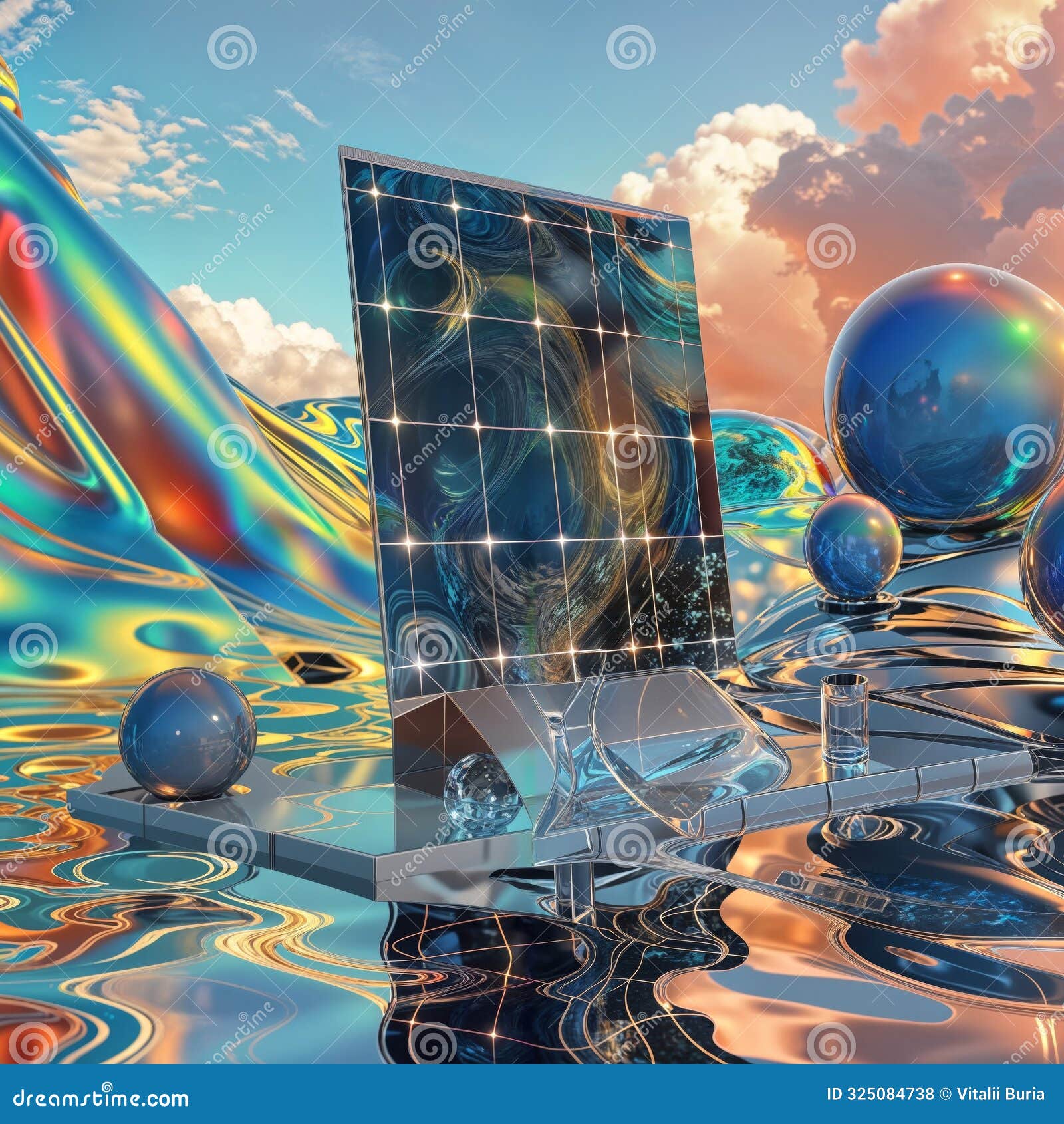 Floating Solar Reflection, Generative Ai Stock Illustration ...