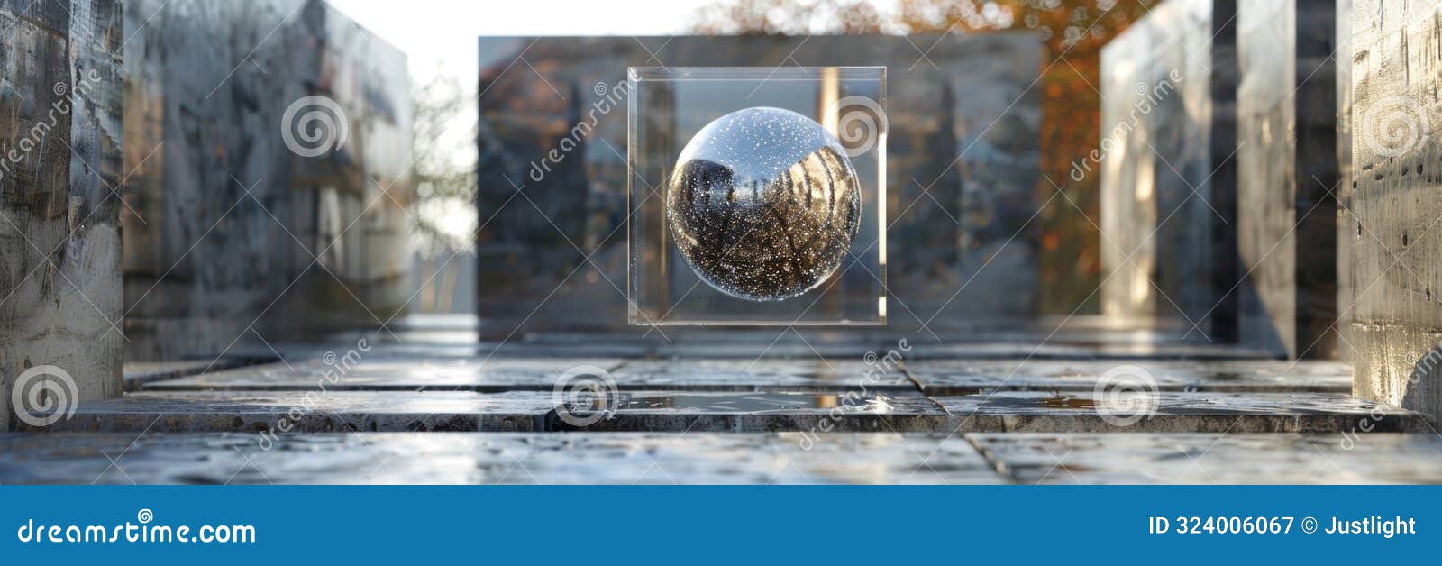 A Floating Sphere Suspended within a Larger Transparent Cube Structure ...