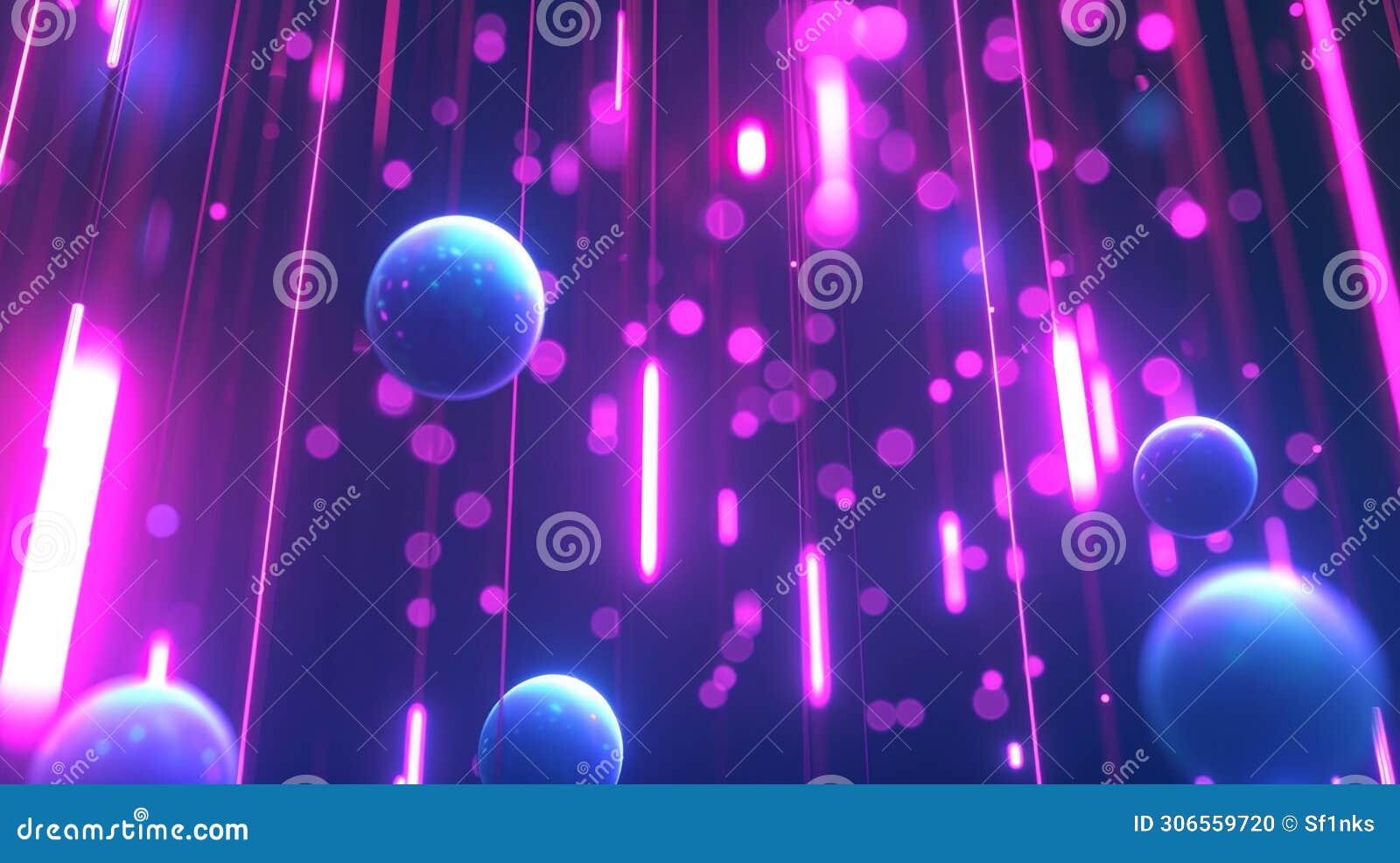 Floating Spherical Orbs with Neon Pink Highlights Amidst Vertical Light ...