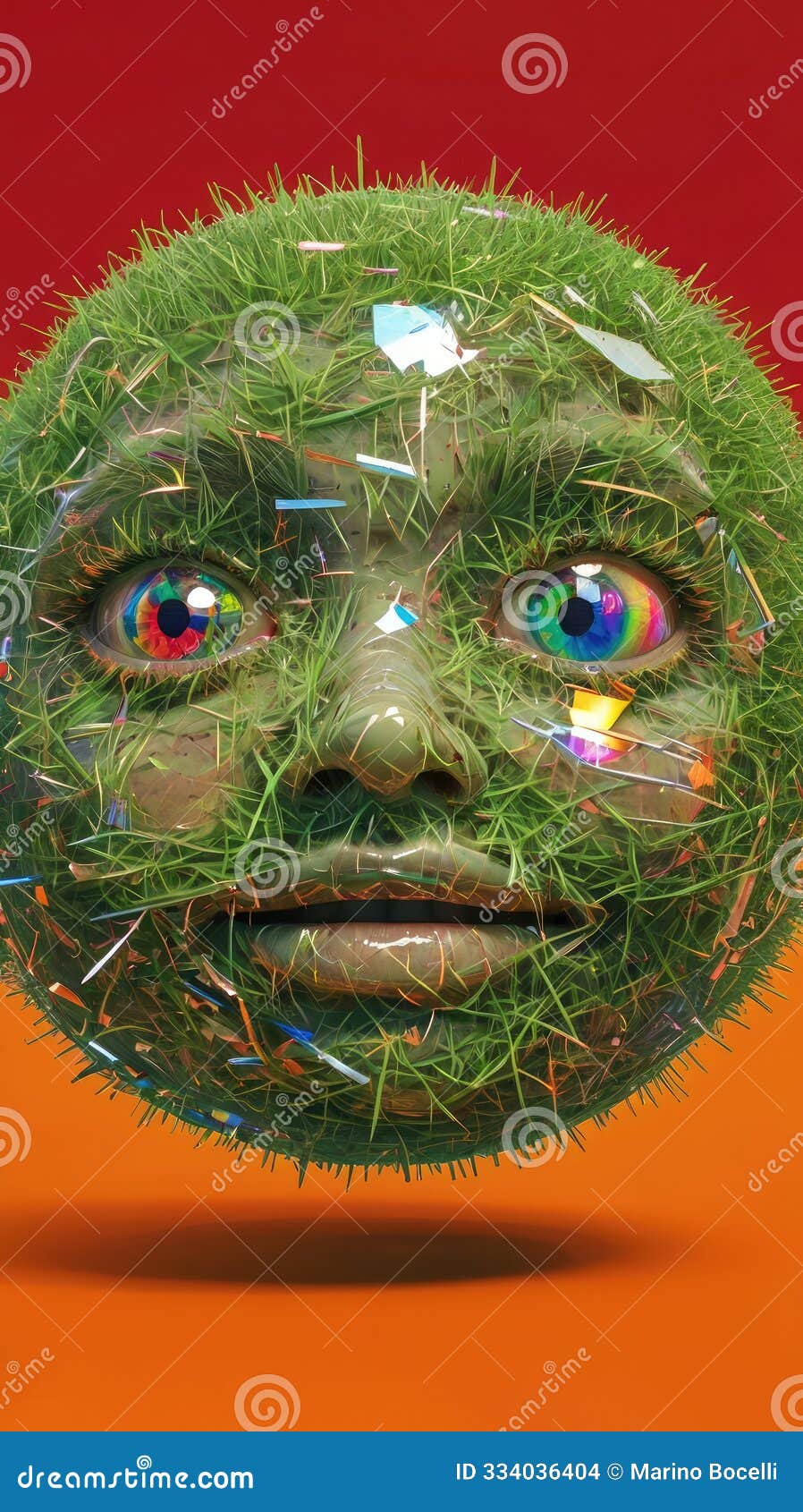 Floating Spherical Smiley Emoticon Made With Shiny Blades Of Grass In ...