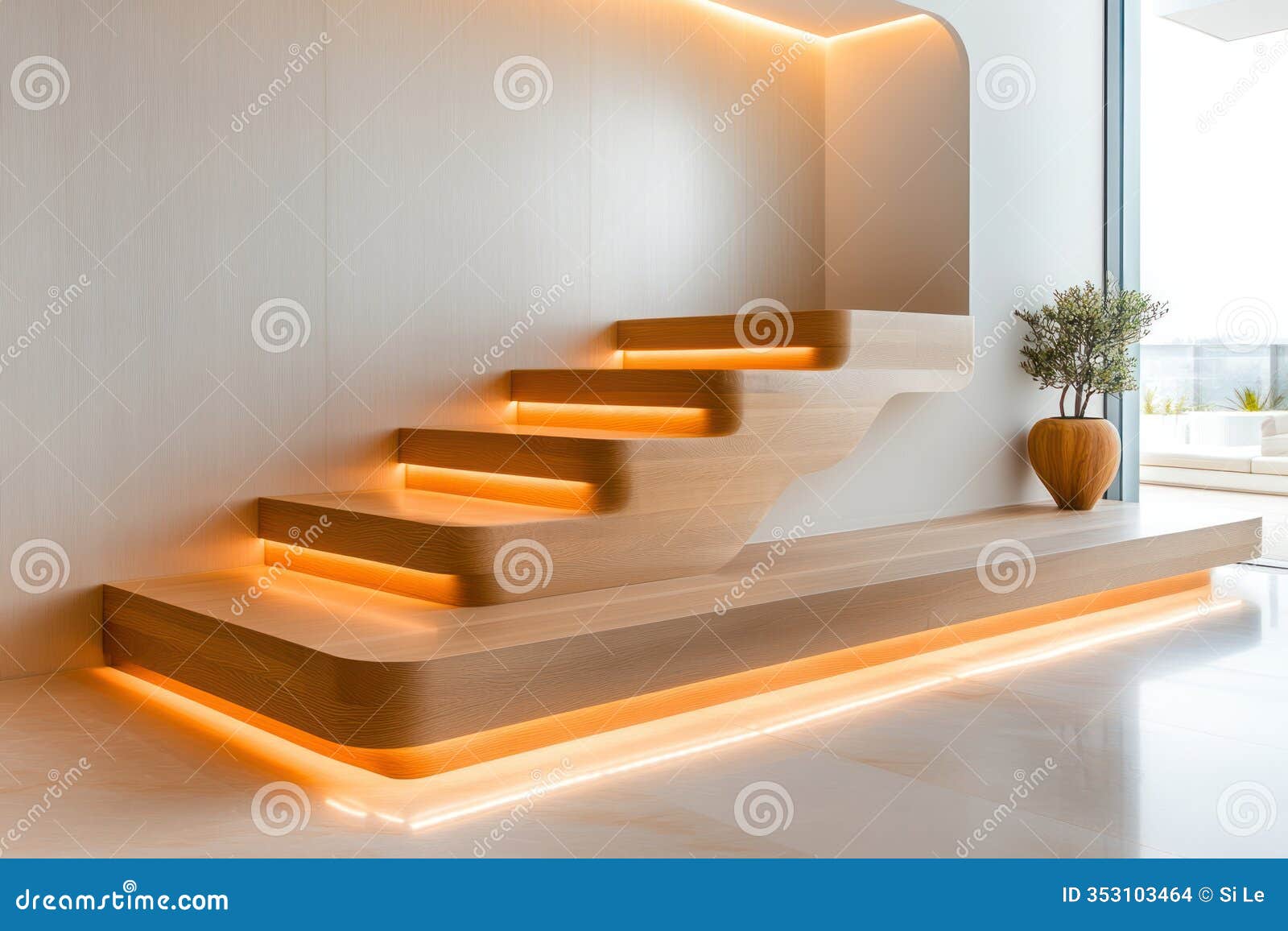 Floating Staircase with Underneath LED Strip Lights Stock Illustration ...