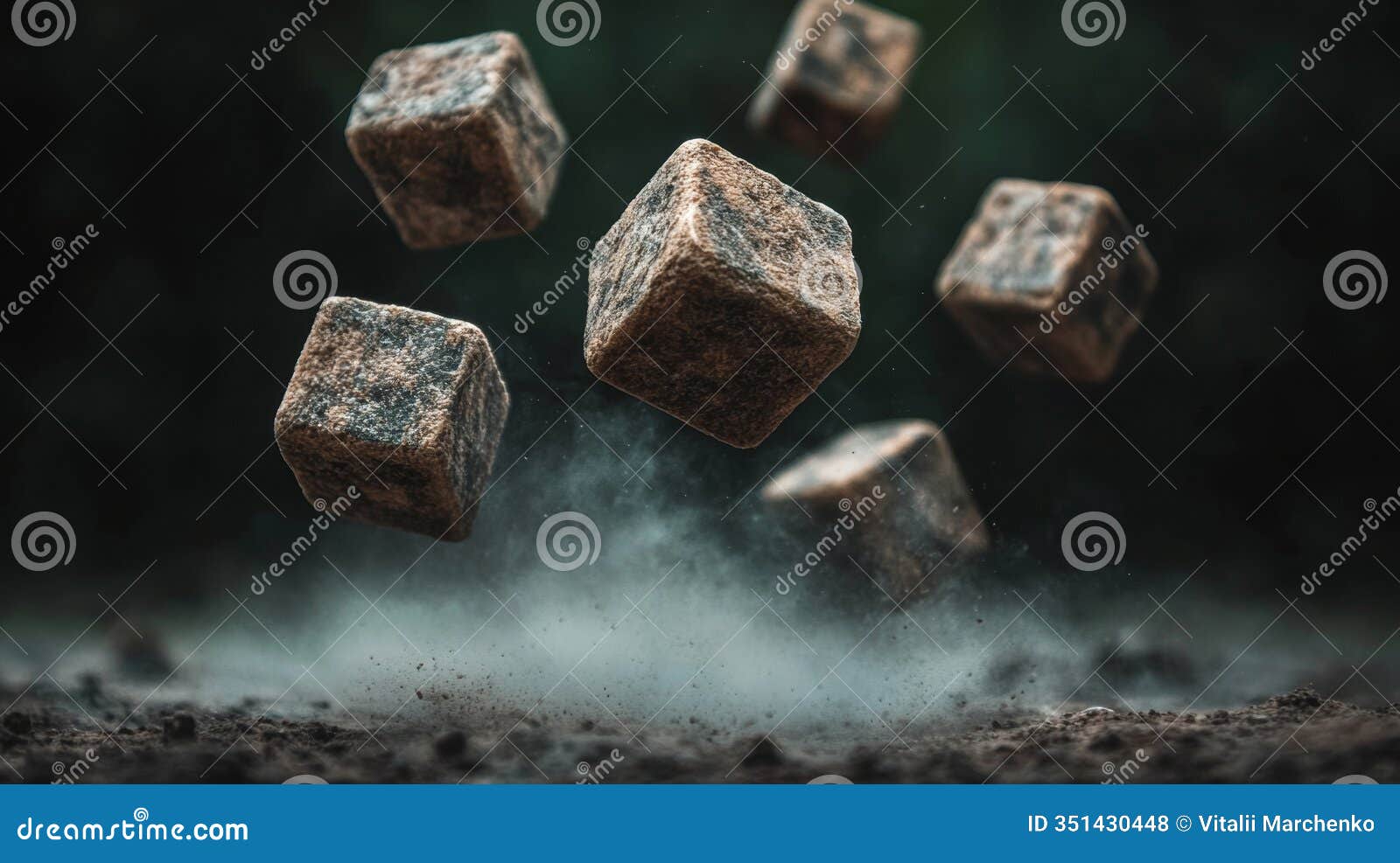 Floating Stones in Mid-air with Dusty Impact on Ground Stock ...