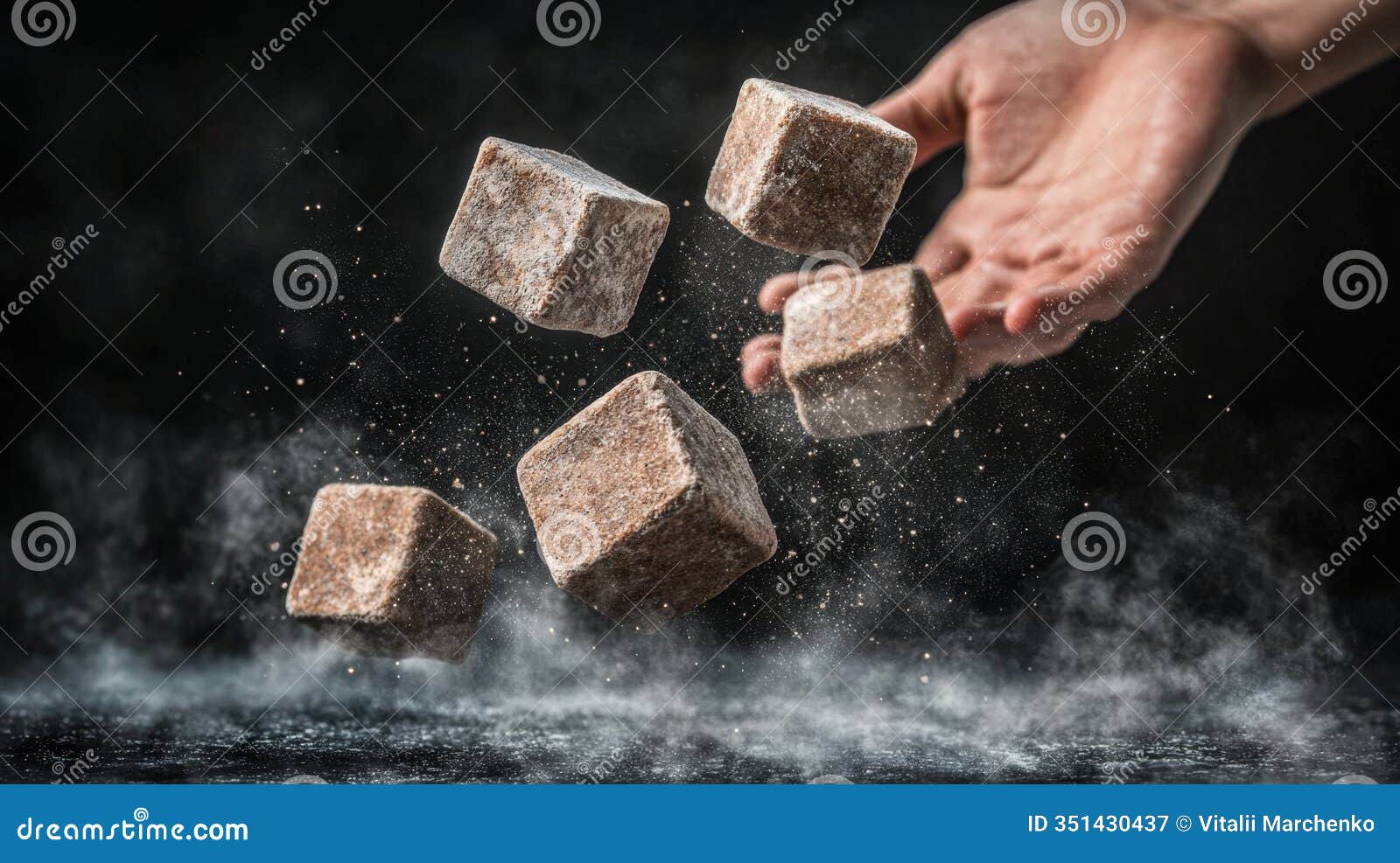 Floating Sugar Cubes with Outstretched Hand in Dramatic Powdery Burst ...