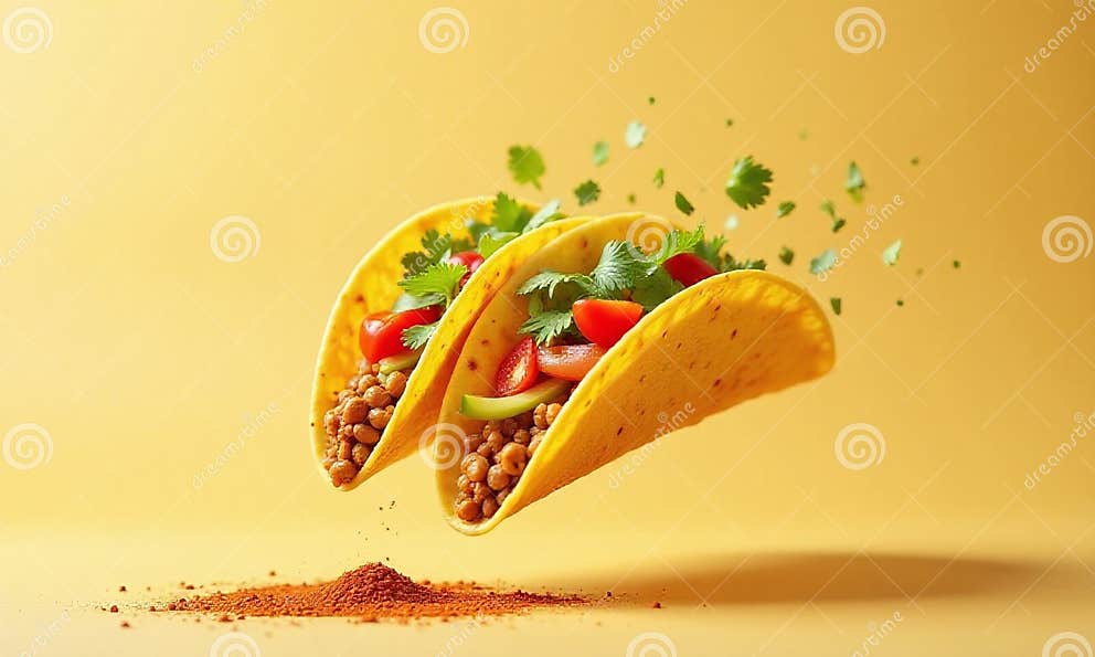Floating Tacos Exploding Ingredients Bright Colors Stock Illustration ...