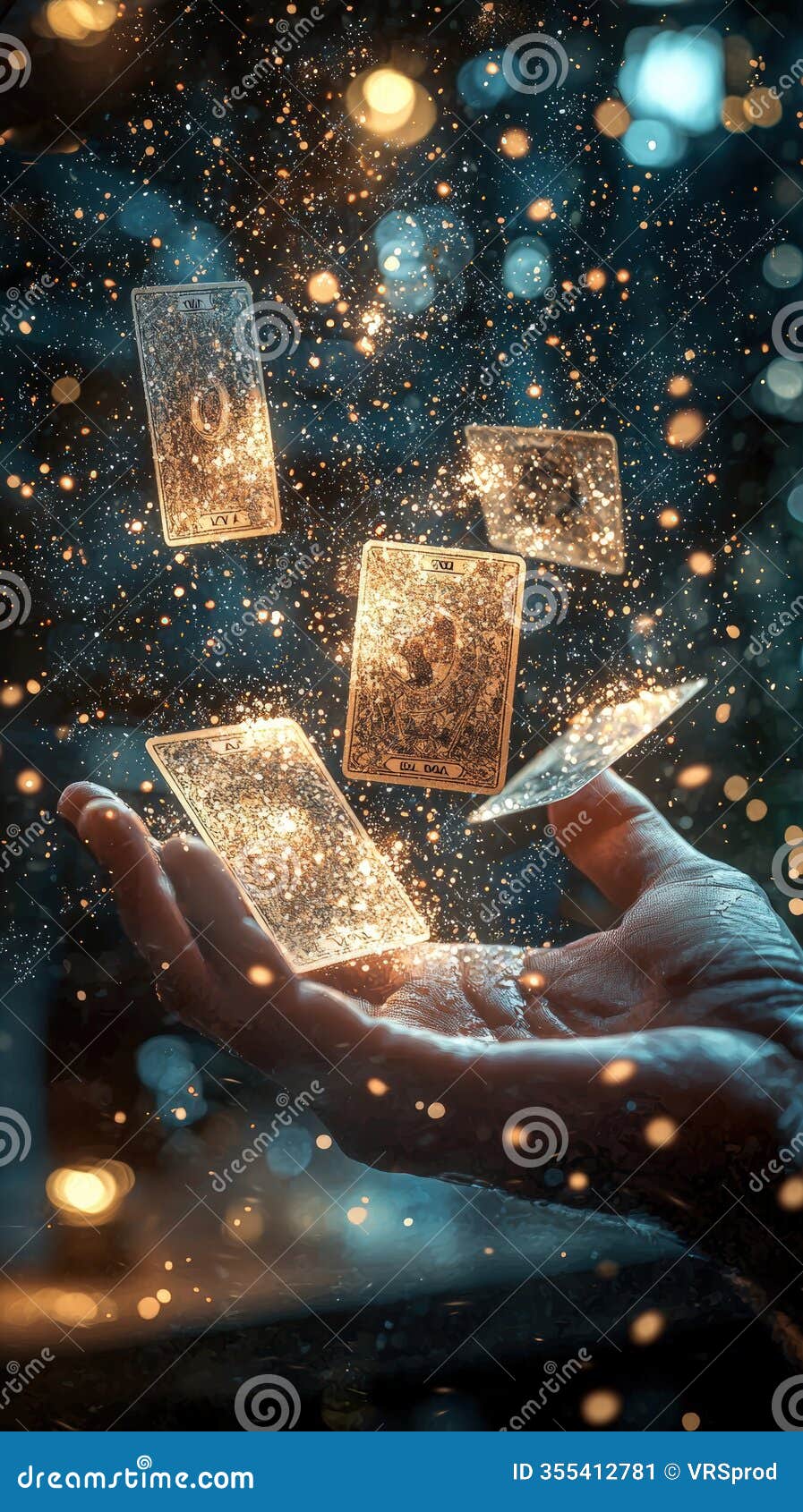 Floating Tarot Cards in Magical Golden Glow Stock Image - Image of ...