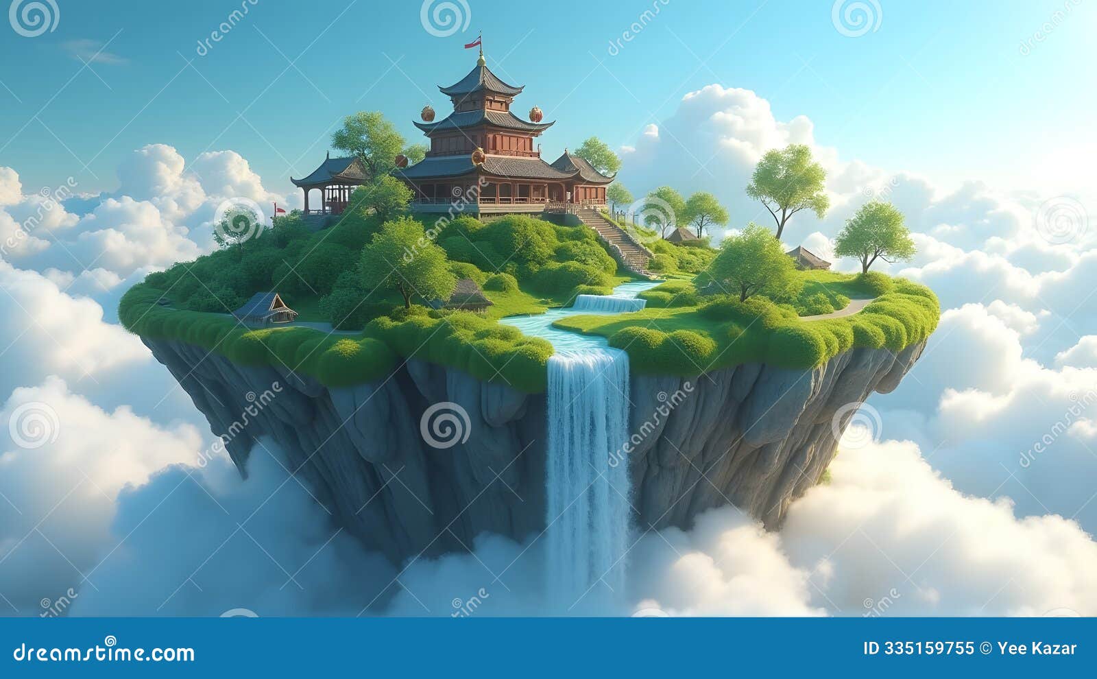 Floating Chinese Temple in the Clouds Stock Image - Image of nature ...