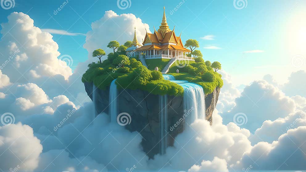 Floating Temple in the Clouds Stock Image - Image of serene, vacation ...