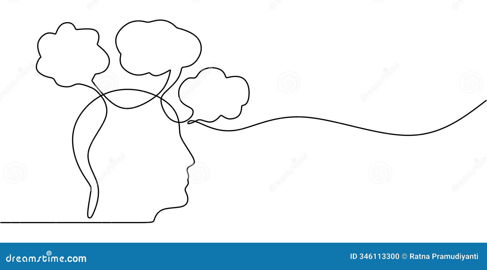 Floating Thought Bubbles in One Line Drawing. Mental Process of Ideas ...
