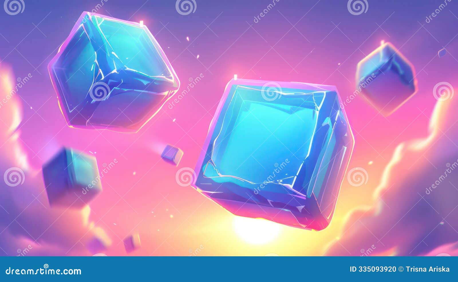 Floating Translucent Cubes in a Colorful Sky at Sunset Stock ...