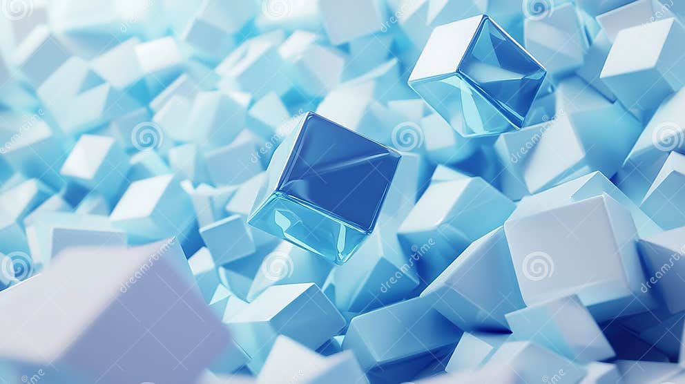Floating Translucent Cubes in a Sea of Pastel Blue Cubes Creating an ...