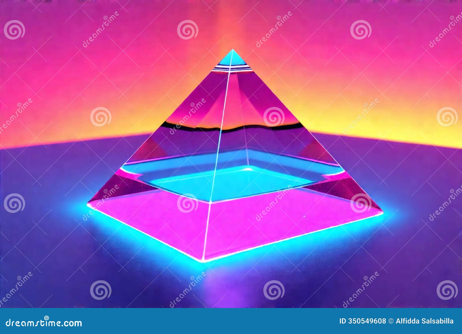 Floating Translucent Pyramid Mockup on Neon Surface Stock Illustration ...