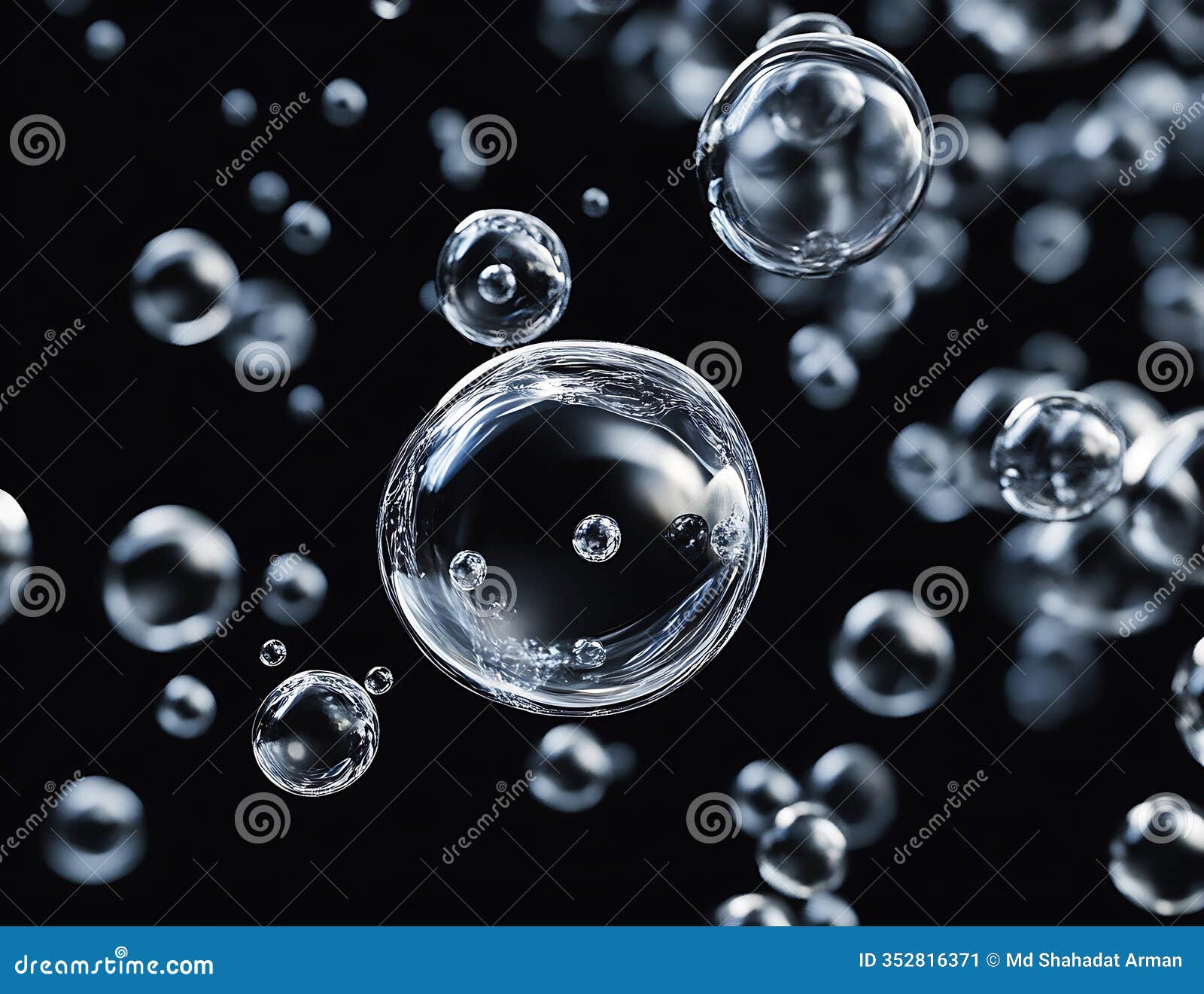 Floating Transparent Bubbles on Black Background Stock Illustration ...