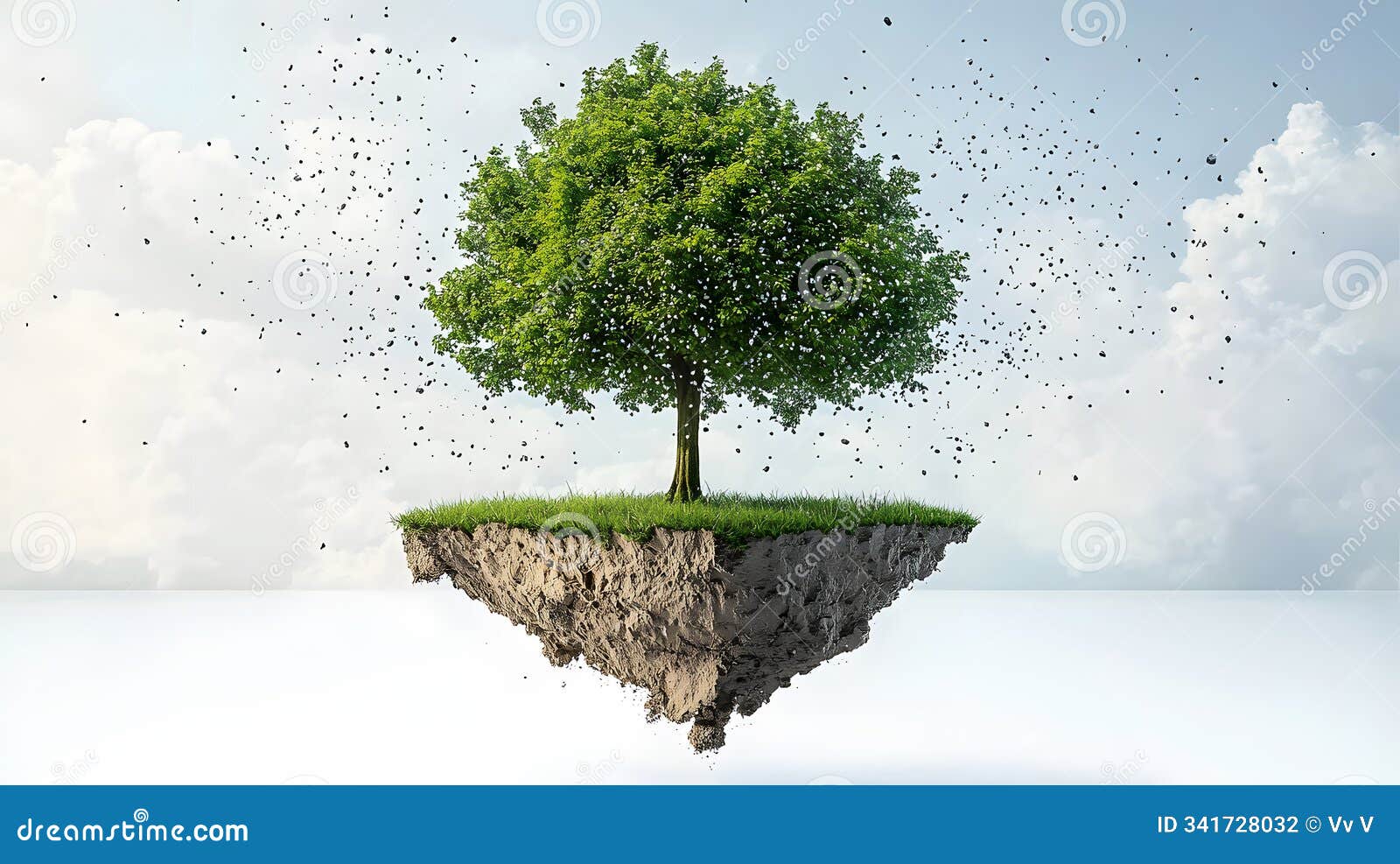 Floating Tree Above a Surreal Landscape Stock Photo - Image of balance ...