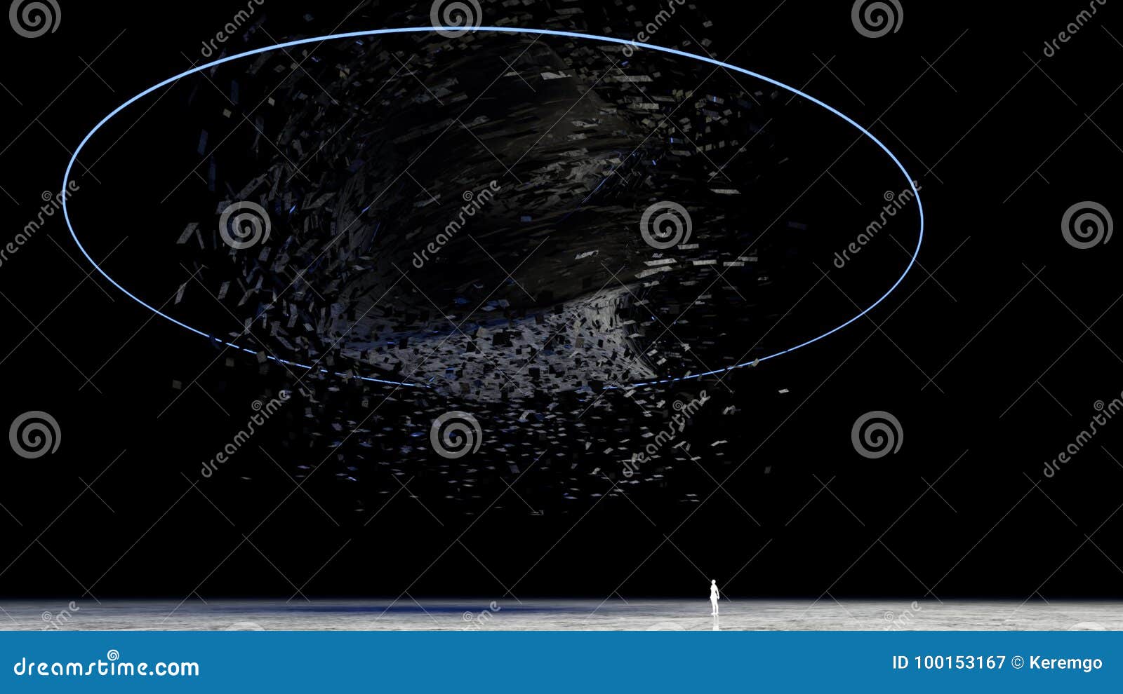 Floating Twisted Cube and Chamber Concept Art Stock Illustration ...