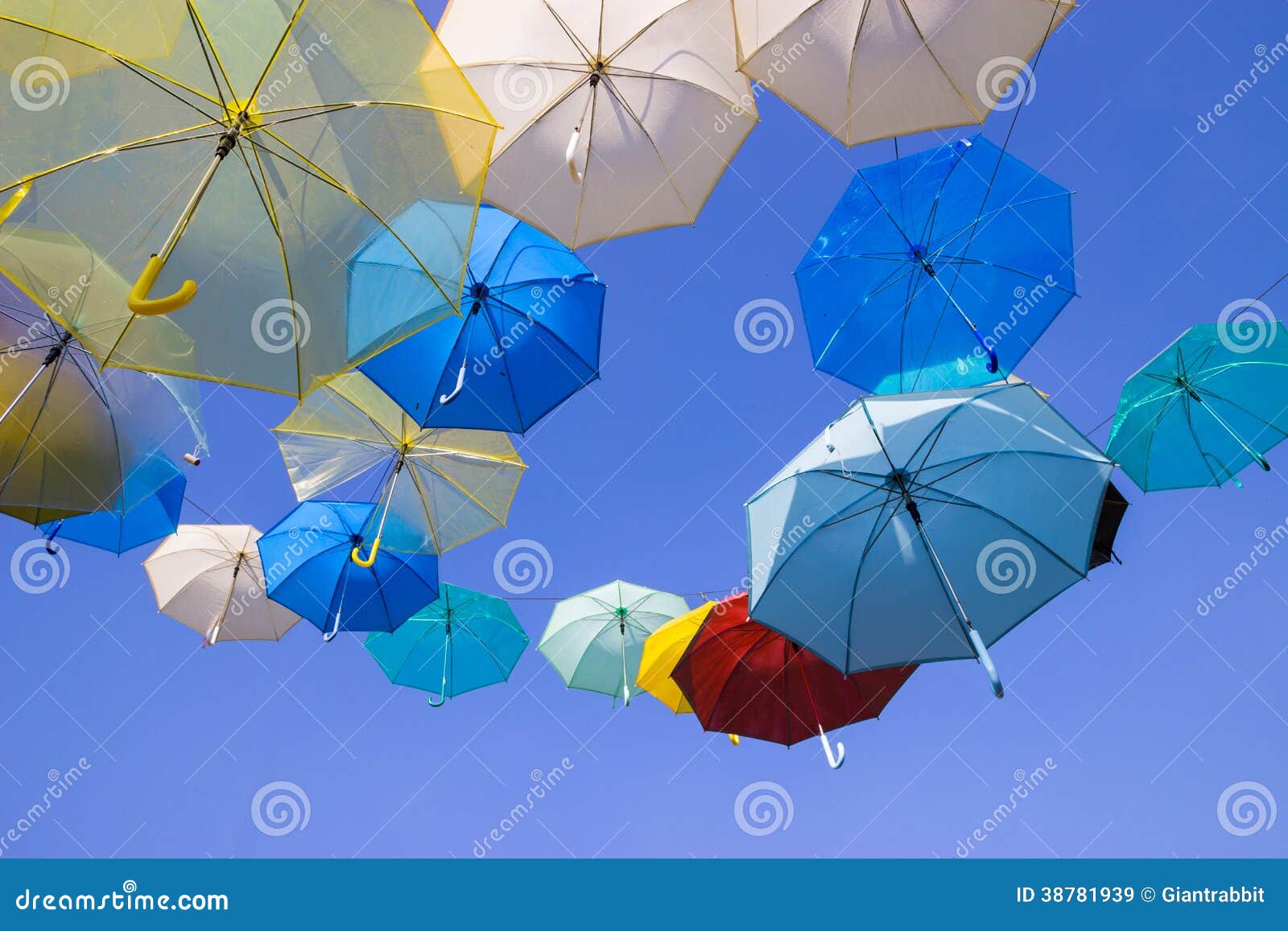 Floating Umbrellas with Blue Sky Background Stock Image - Image of ...