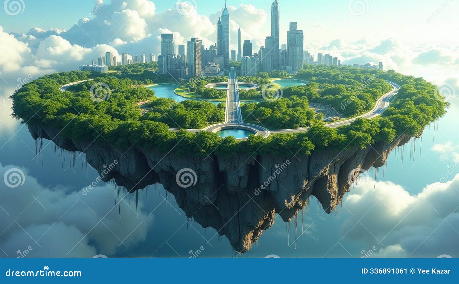 Floating Utopia: Futuristic Green City in the Sky Stock Illustration ...