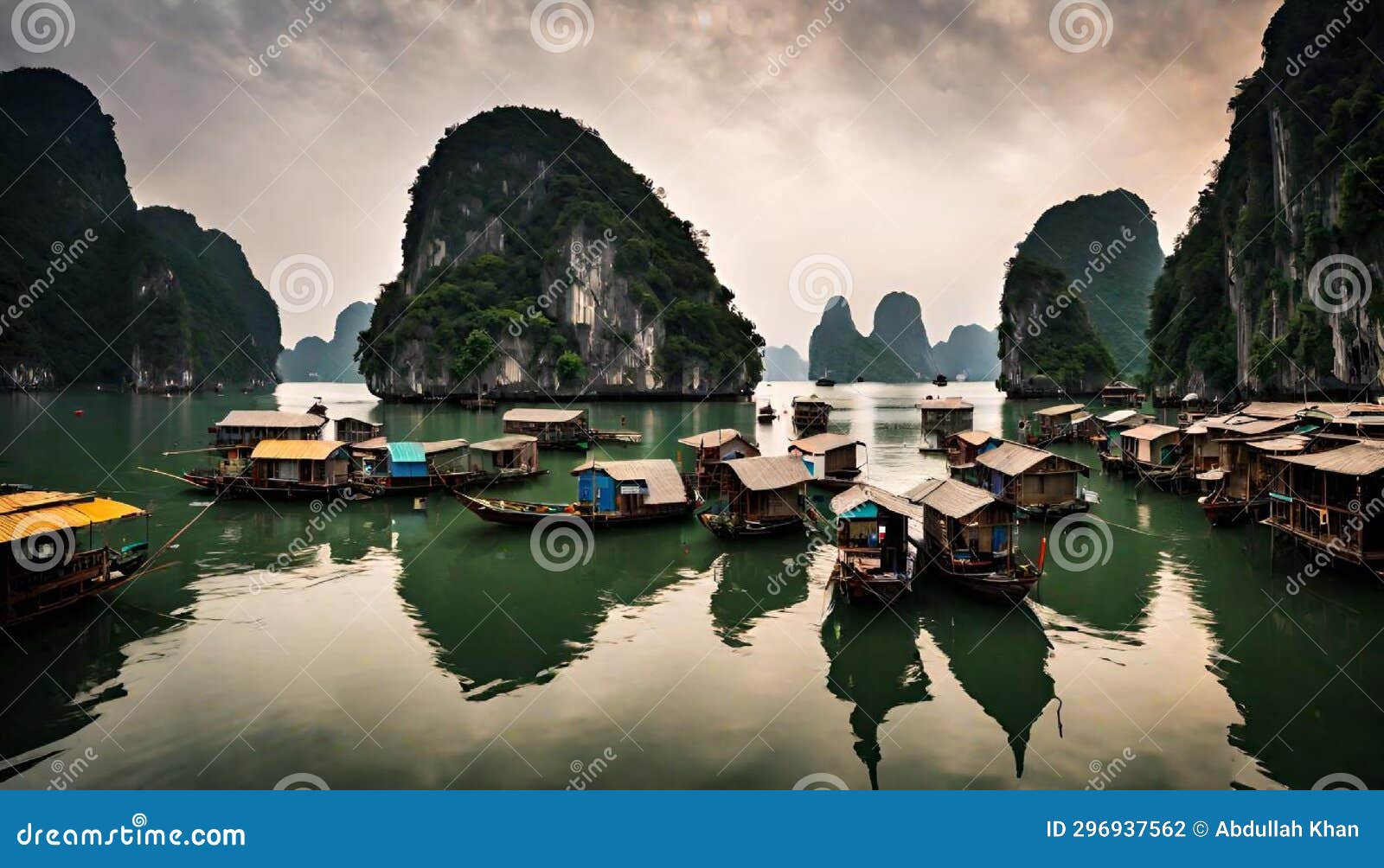 Floating village in Halong stock illustration. Illustration of water ...