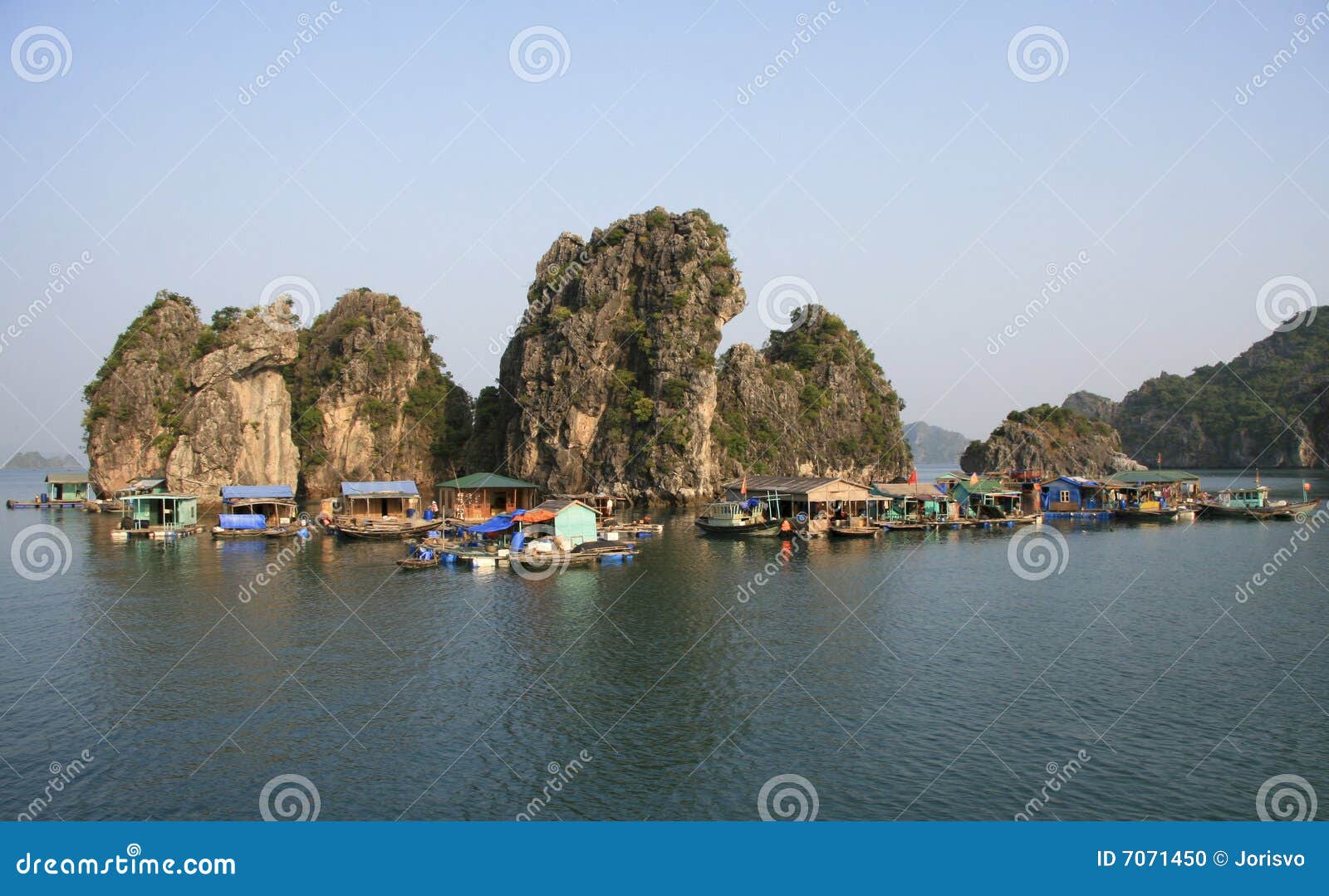 Floating Village On Ha Long Bay, Cat Ba Island, Vietnam, Descending ...