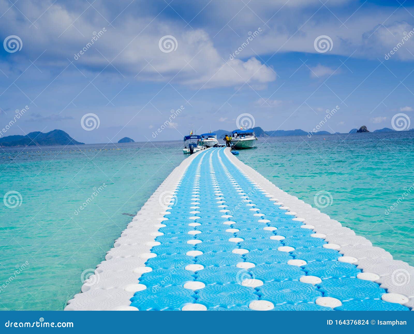 Floating Walkway To Speed Boat with Blue Sea at Beauty Day Light Stock ...