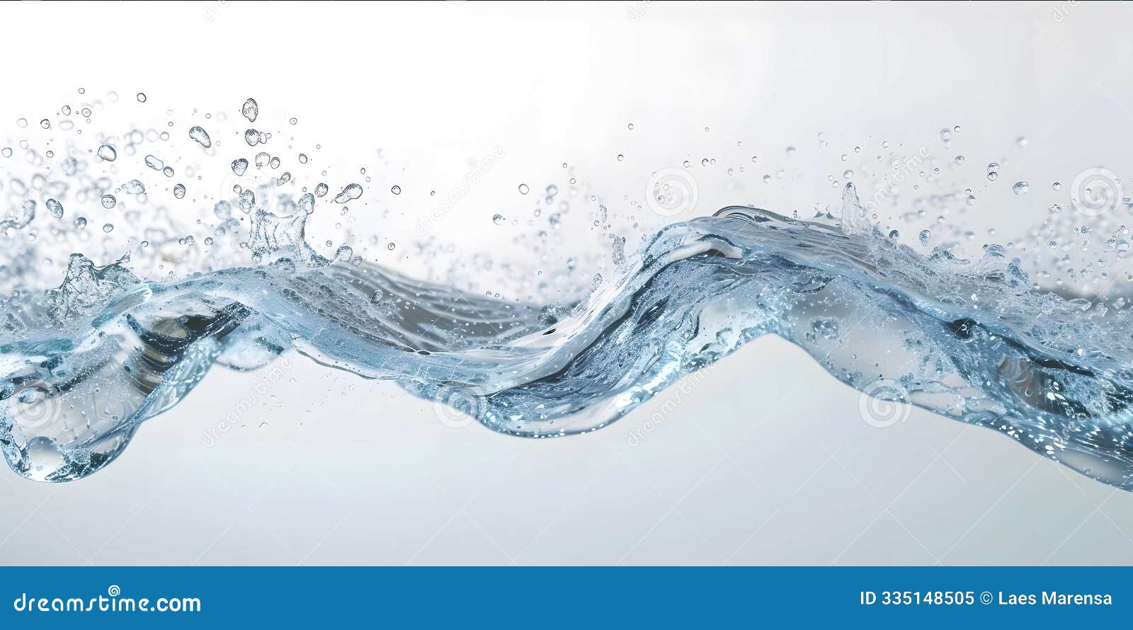 A Floating Wavy Glittering Stream of Water on a Plain White Background ...